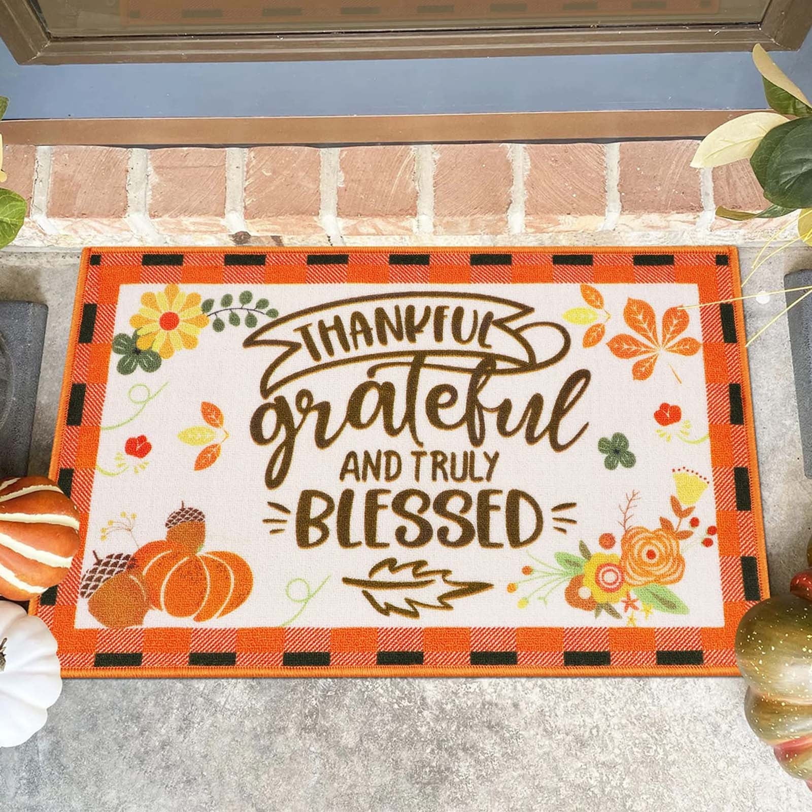 BJUTIR Thanksgiving Fall Decorative Door Mat Farmhouse Happy Fall Yall Doormat Autumn Buffalo ...