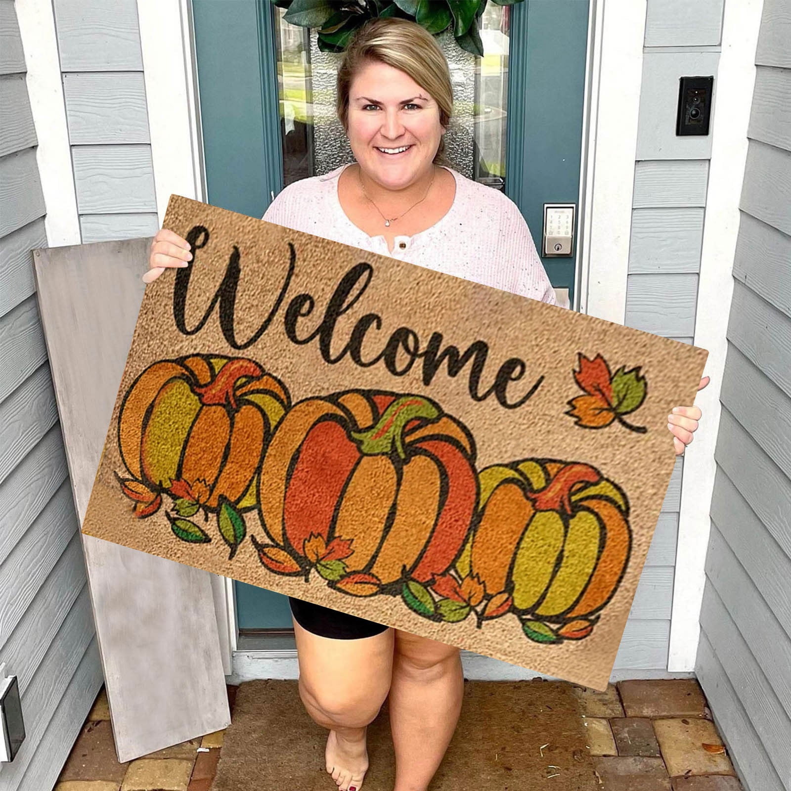 BJUTIR Thanksgiving Home Autumn Front Door Door Mat Carpet Pumpkin Letter Print Floor Mat ...