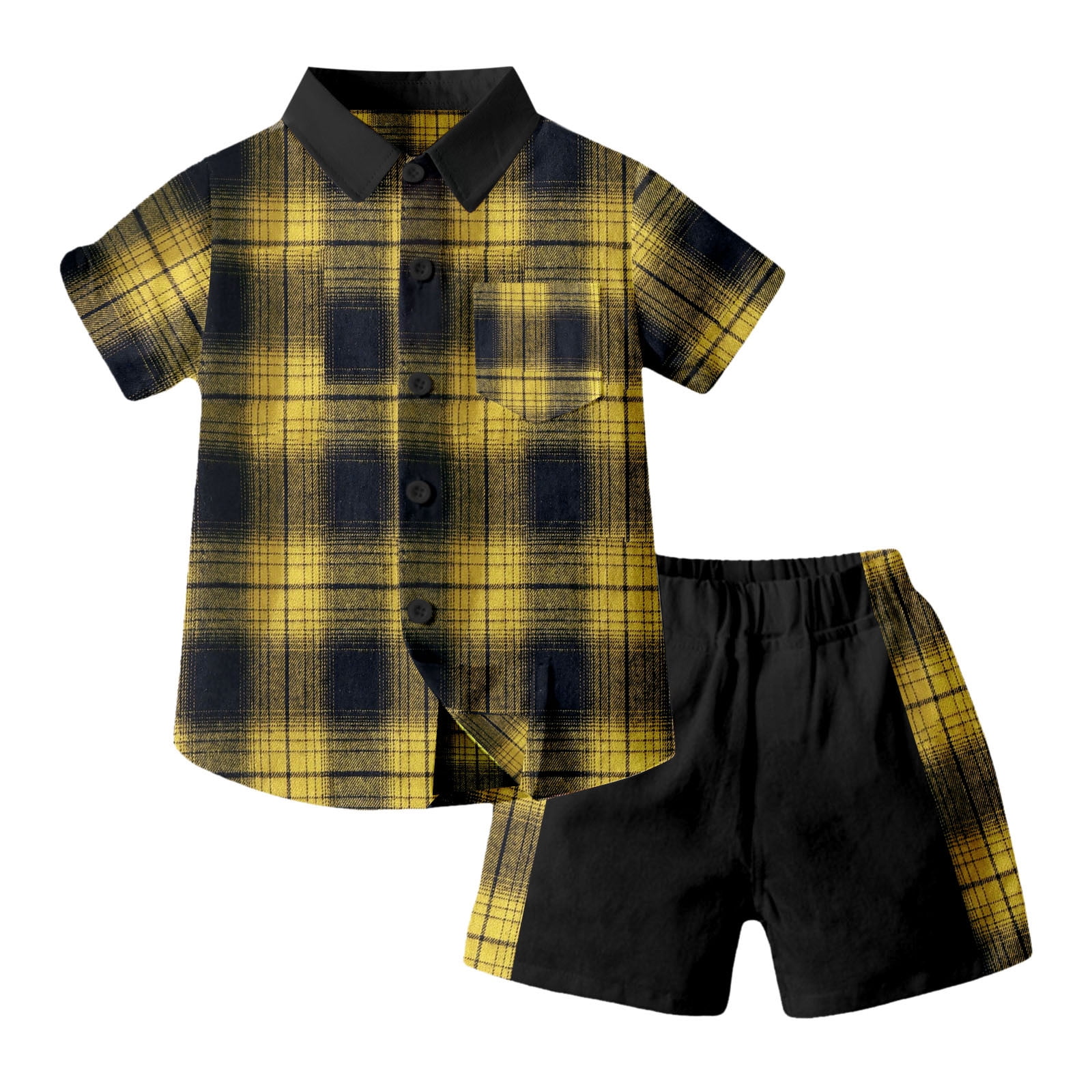 BJUTIR Toddler Boys Clothes Set Short Sleeve Patchwork Plaid Prints T ...