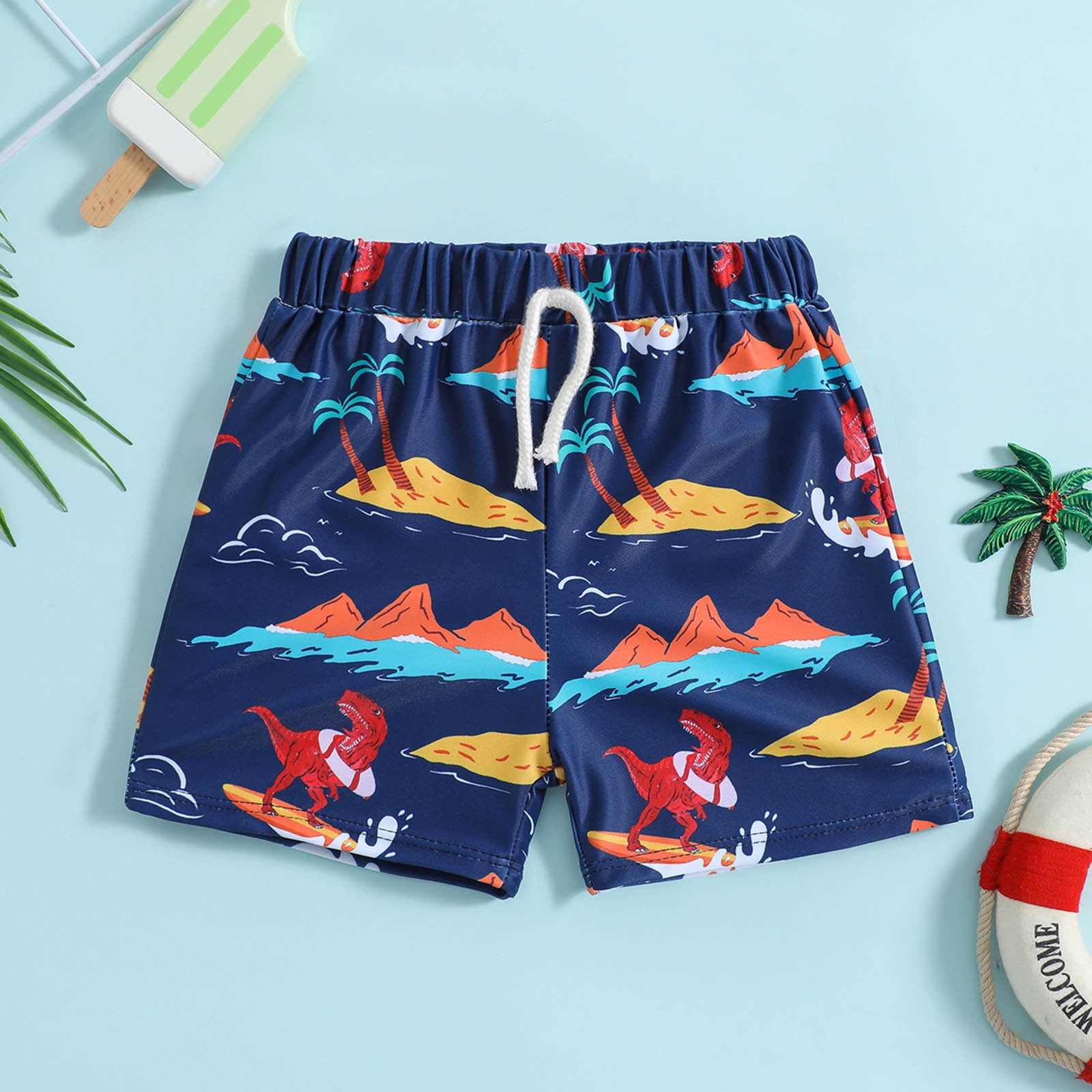 BJUTIR Toddler Boys Swim Shorts Cartoon Dinosaur Printed Swim Trunks ...
