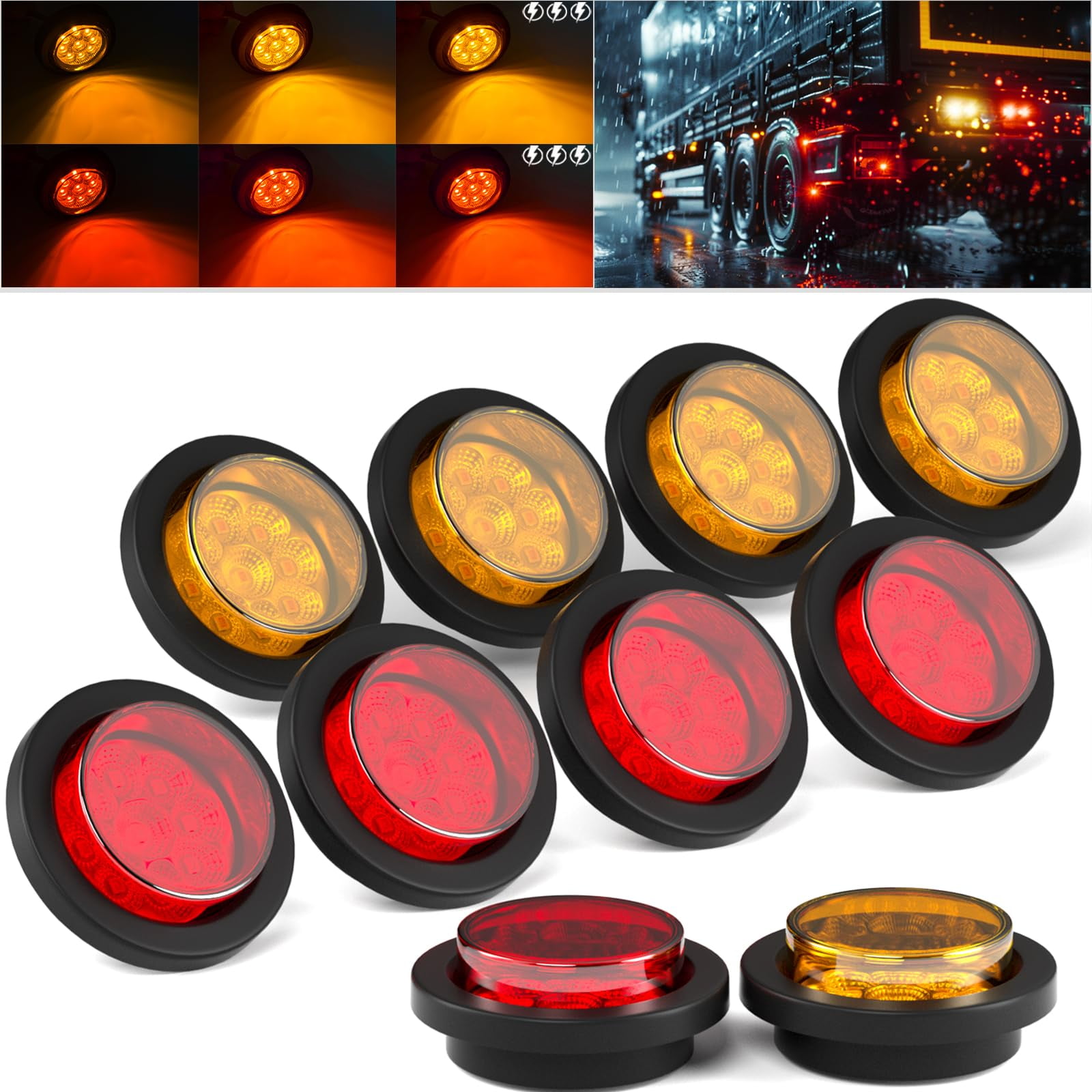 BJZ 2'' High/Low Light+Strobe RRF12 Light Trailer Clearance Lights ...