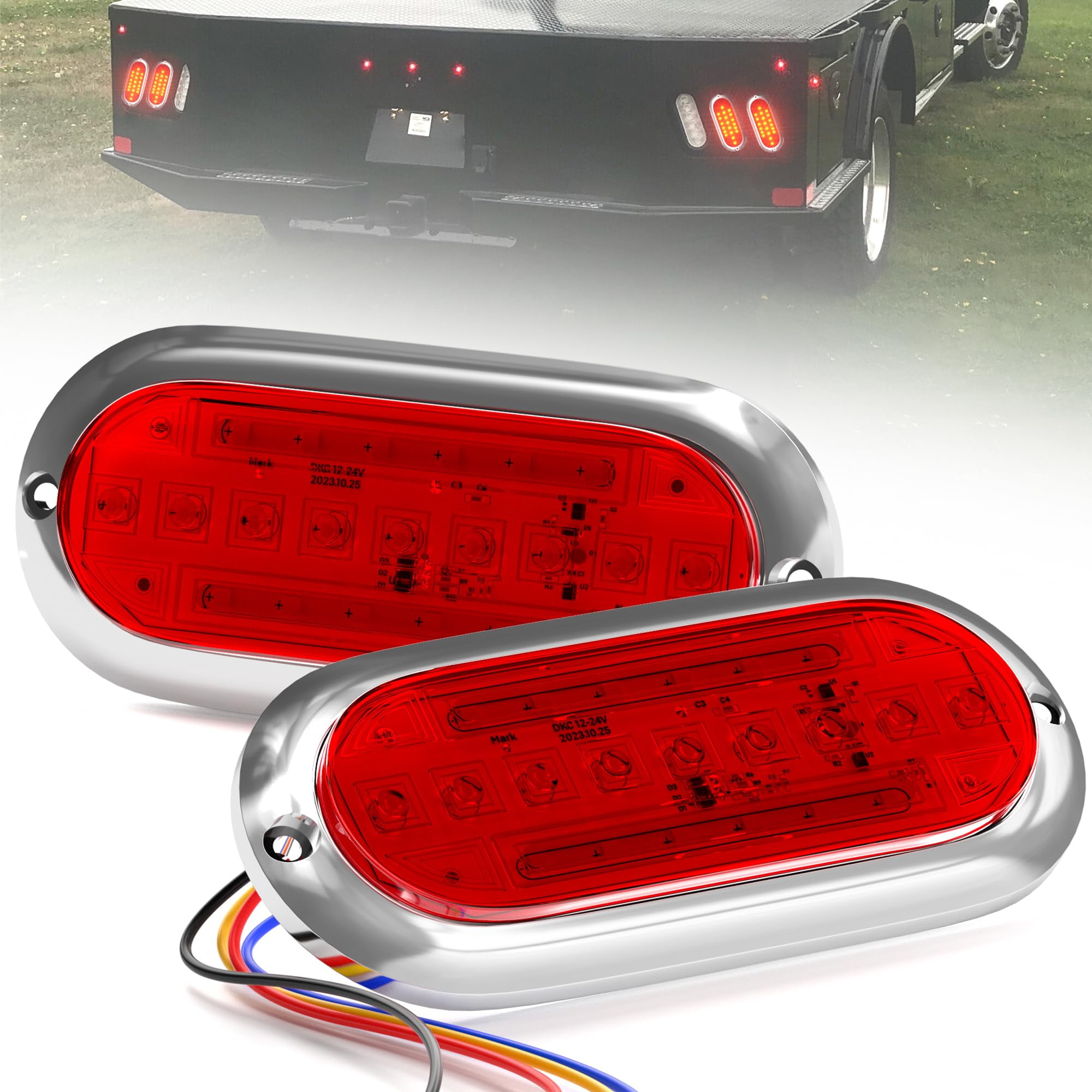 BJZ 6'' Oval Trailer IFF17 Tail Lights Red 3-function Strobe+High/Low ...