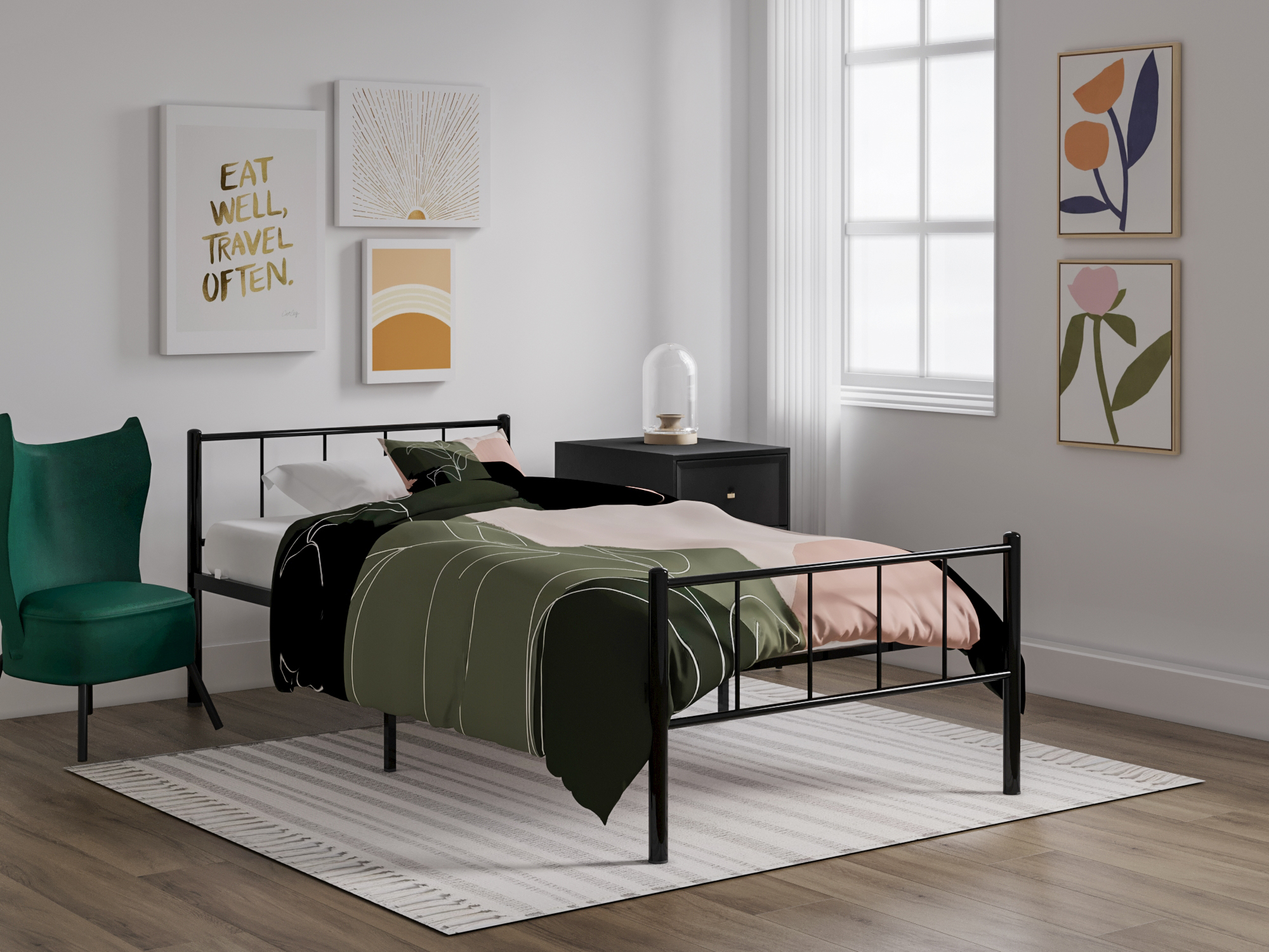 Kings Brand Furniture Twin Size Hi-Riser Black Metal Platform Bed with ...