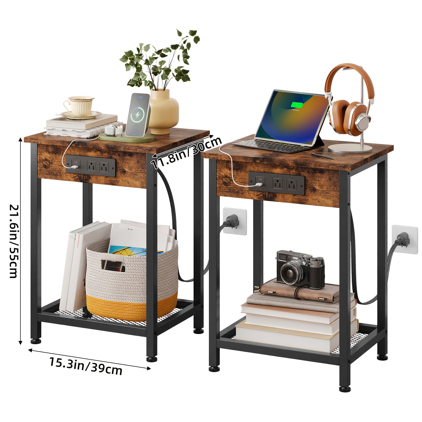BK'store 2pcs Side Tables, 2-Tier Small End Table Sofa Table ...