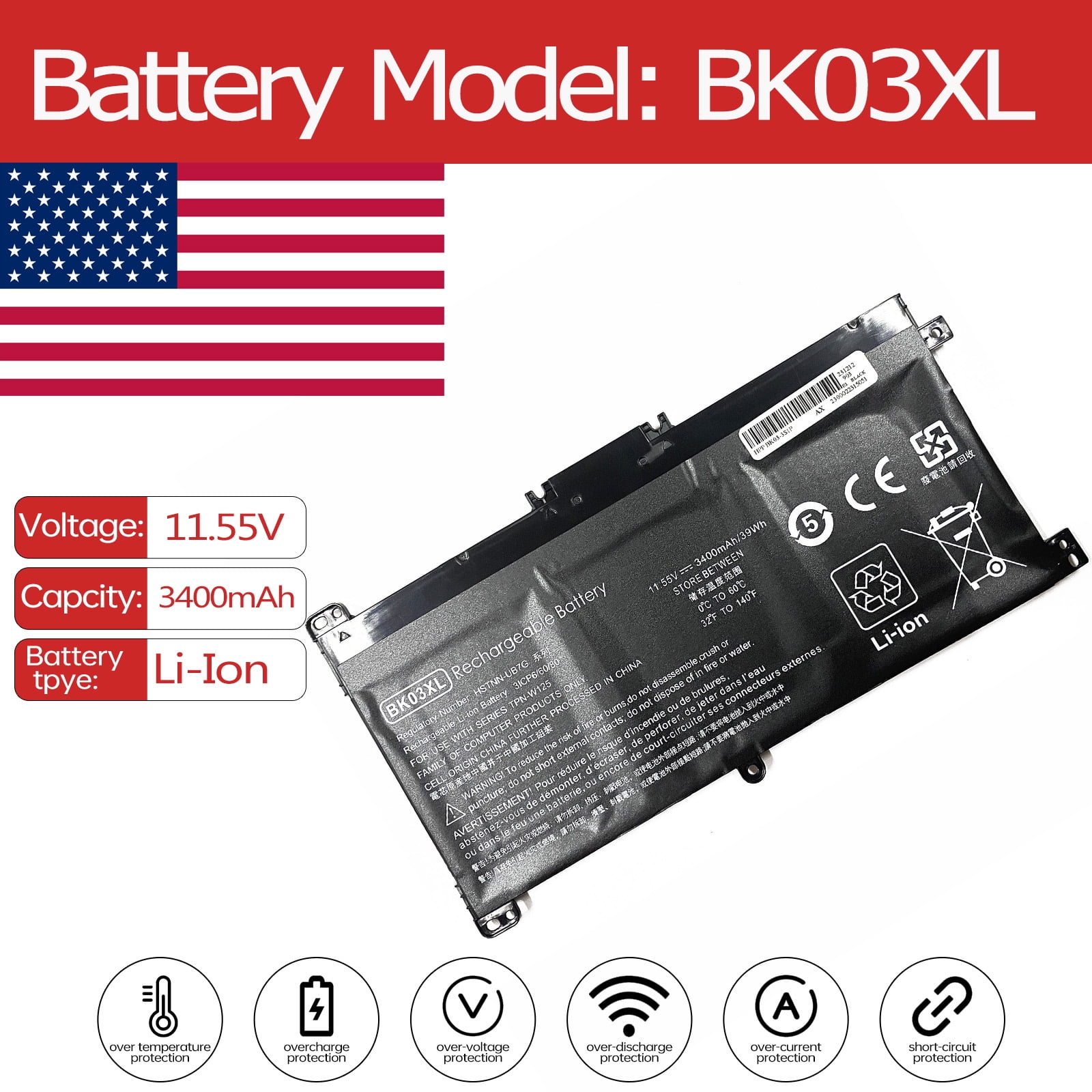BK03XL Battery for HP Pavilion x360 14m-ba011dx 14m-ba013dx 14m-BA114DX ...