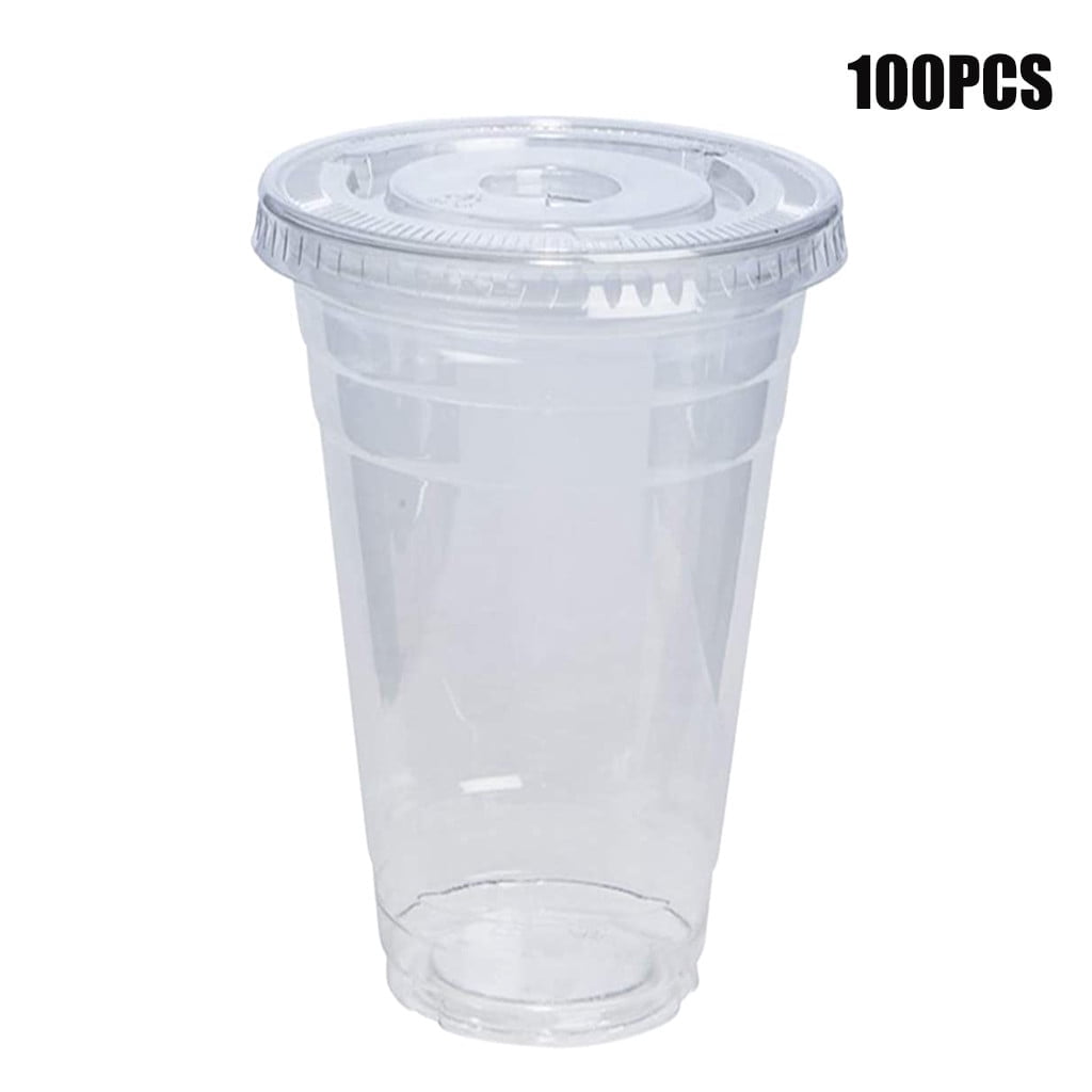 BKBP 100PCS Plastic Cups with Dome Lid and Hole, Clear Drinking Cups ...