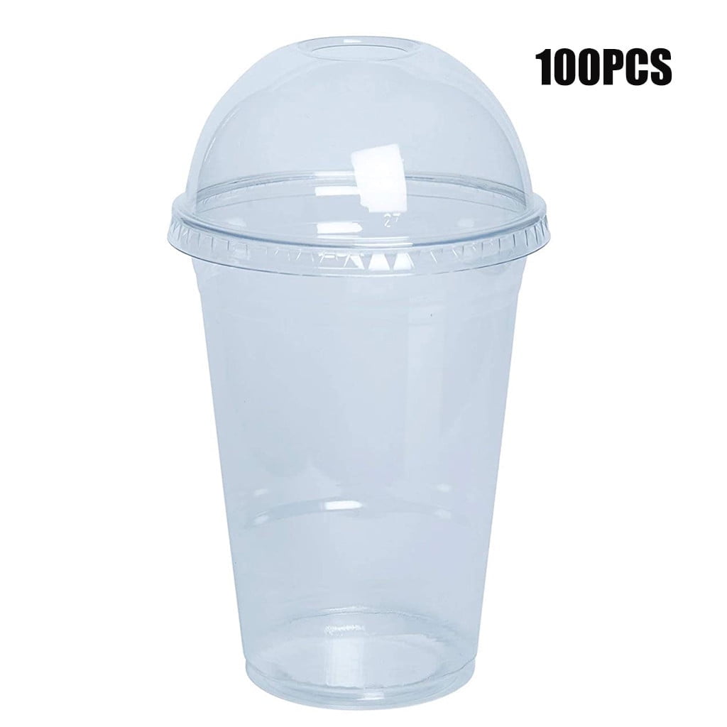 BKBP 100PCS Plastic Cups with Dome Lid and Hole, Clear Drinking Cups ...