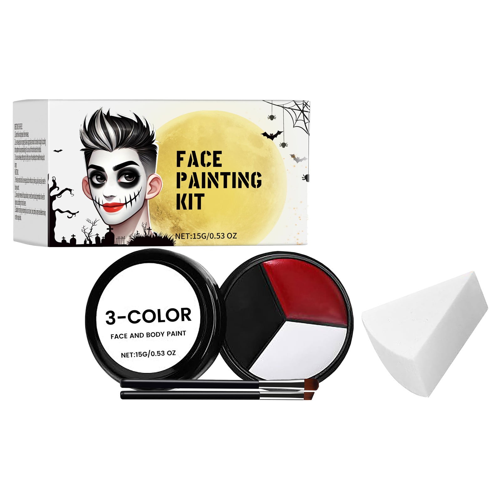 BKBP Clown White Black Red Face Body Paint with Brushes for Halloween ...