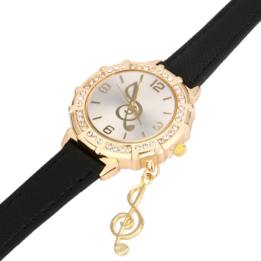BKBP Diamond Music Symbol Pendant Belt Watch Women Quartz Wrist Musical ...