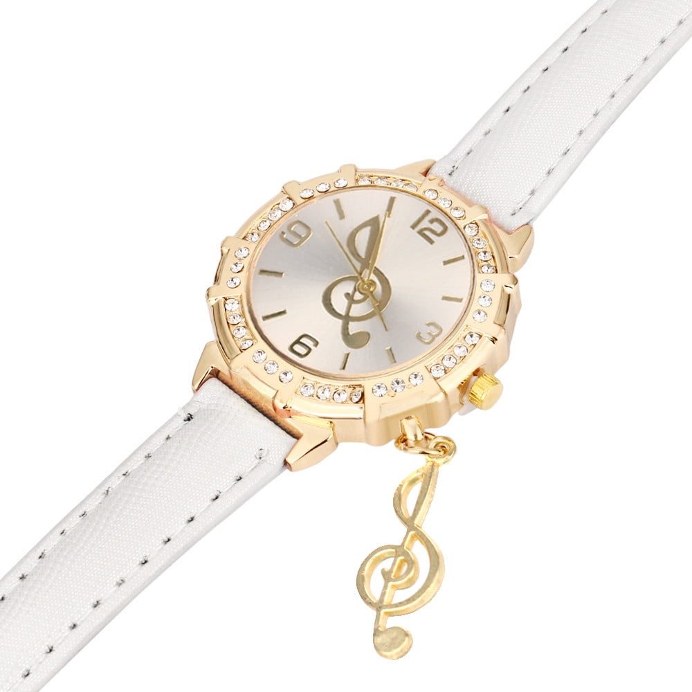 BKBP Diamond Music Symbol Pendant Belt Watch Women Quartz Wrist Musical ...