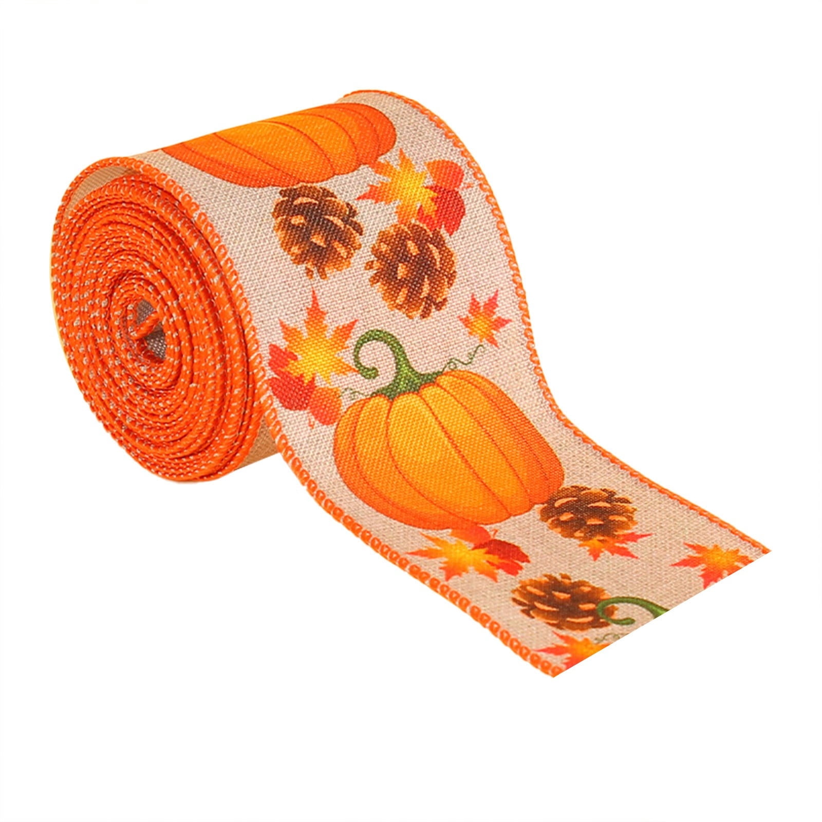 BKBP Fall Wired Edge Ribbon Glitter Orange Pumpkin Maple Leaves Craft ...