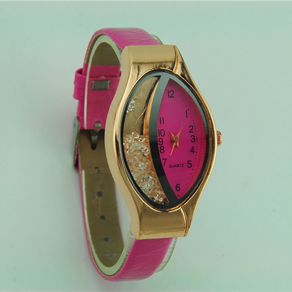 BKBP Half Moon Quicksand Oval Ladies Slim Strap Small Dial Casual Watch ...