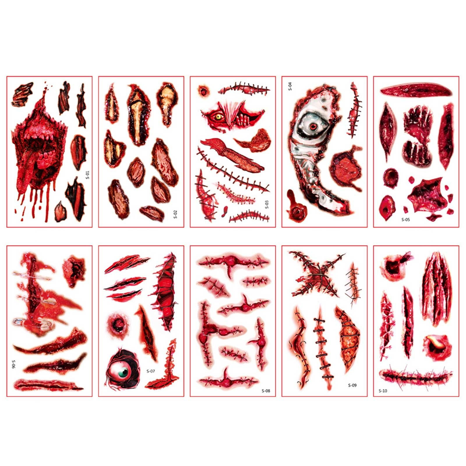 BKBP Halloween Fake Bloody Wound Stitch Scar Scab Waterproof Temporary ...