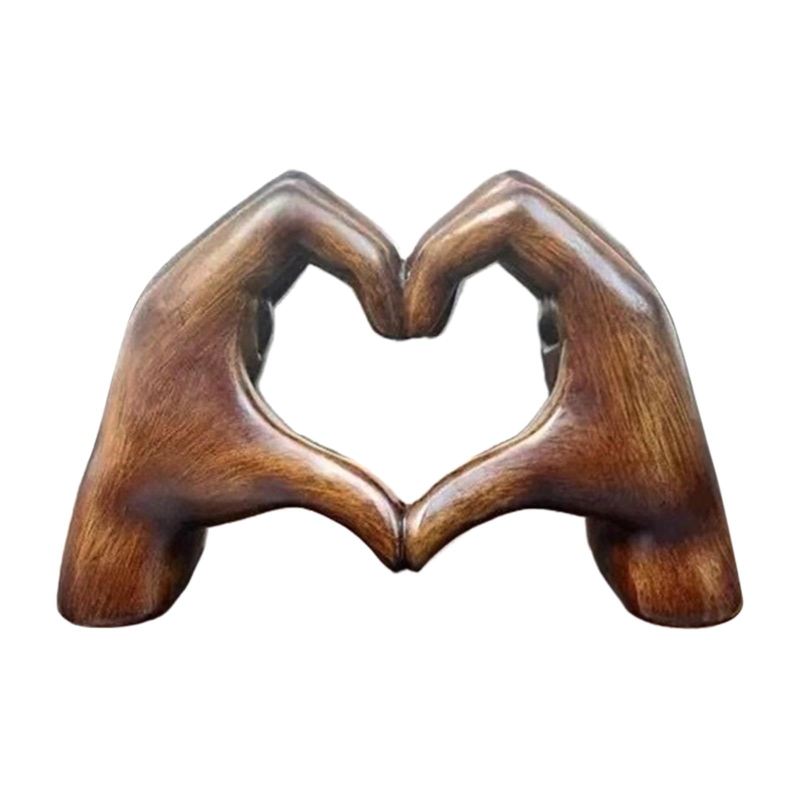 BKBP Heart Hands Sculpture, Wooden Grain Hands Heart Brown Decor ...