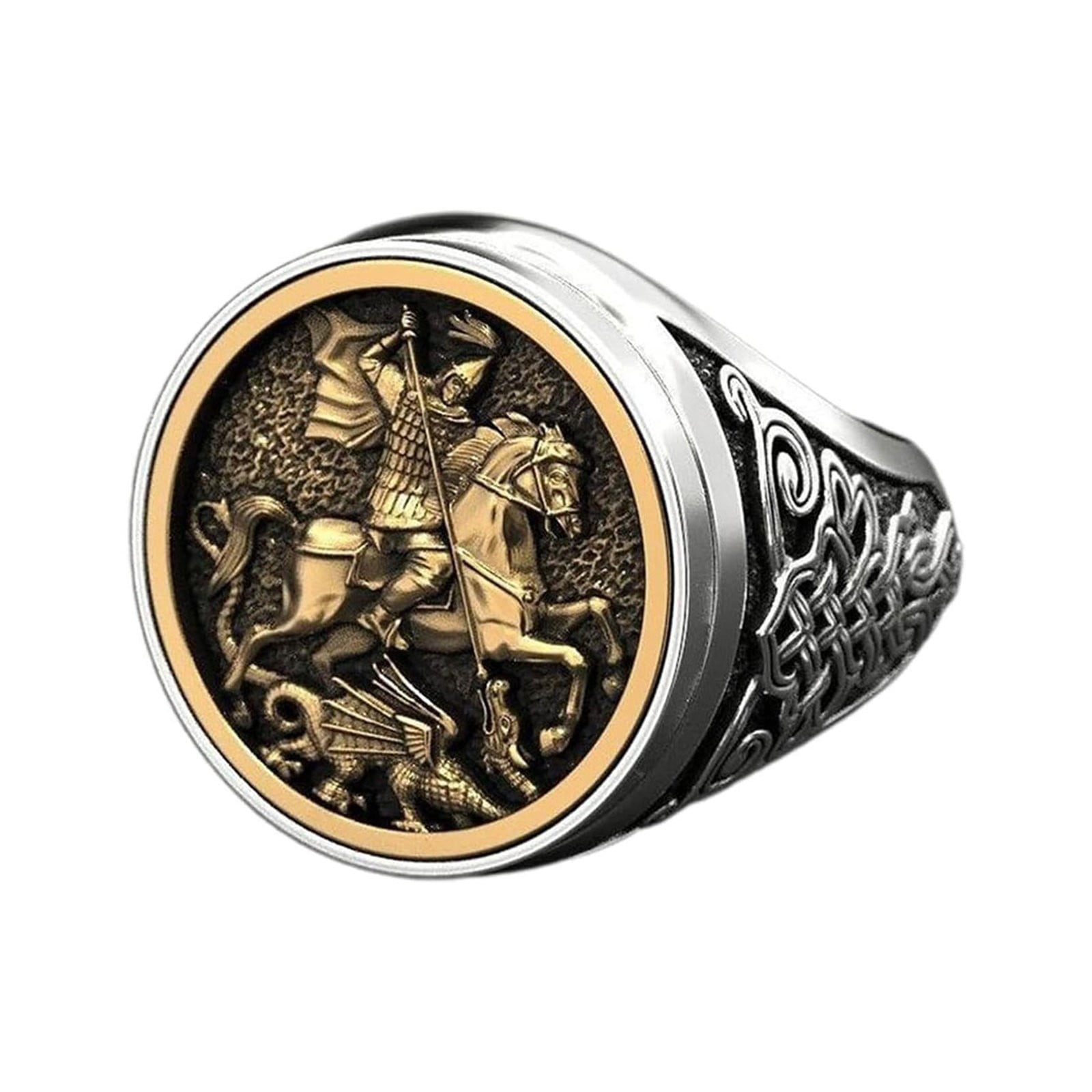 BKBP Horseback Riding Vintage Ring Saint Men's Ring Retro Roman Cavalry ...