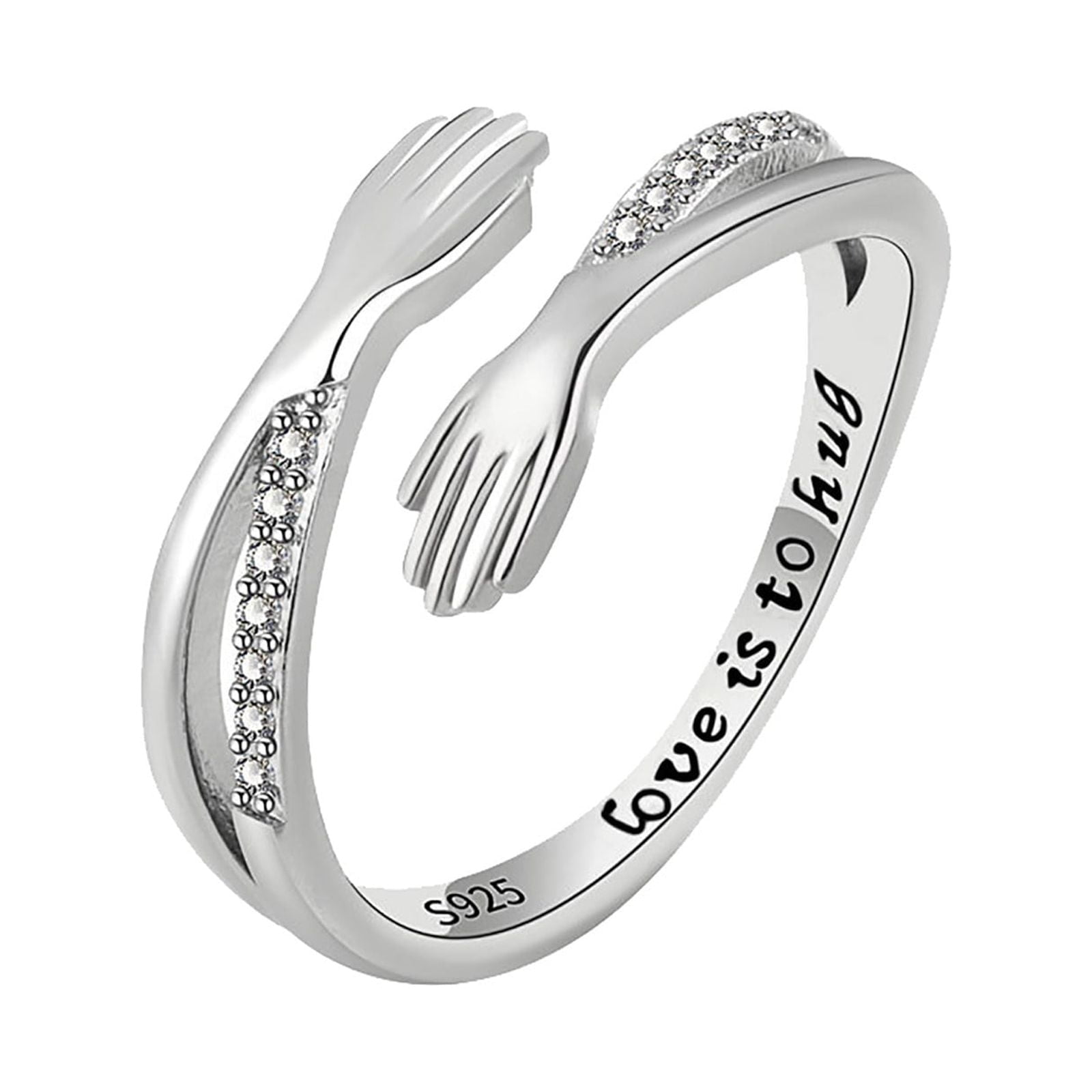 BKBP Hugging Couple Rings Engraved Cubic Zirconia Open Diamond Ring ...