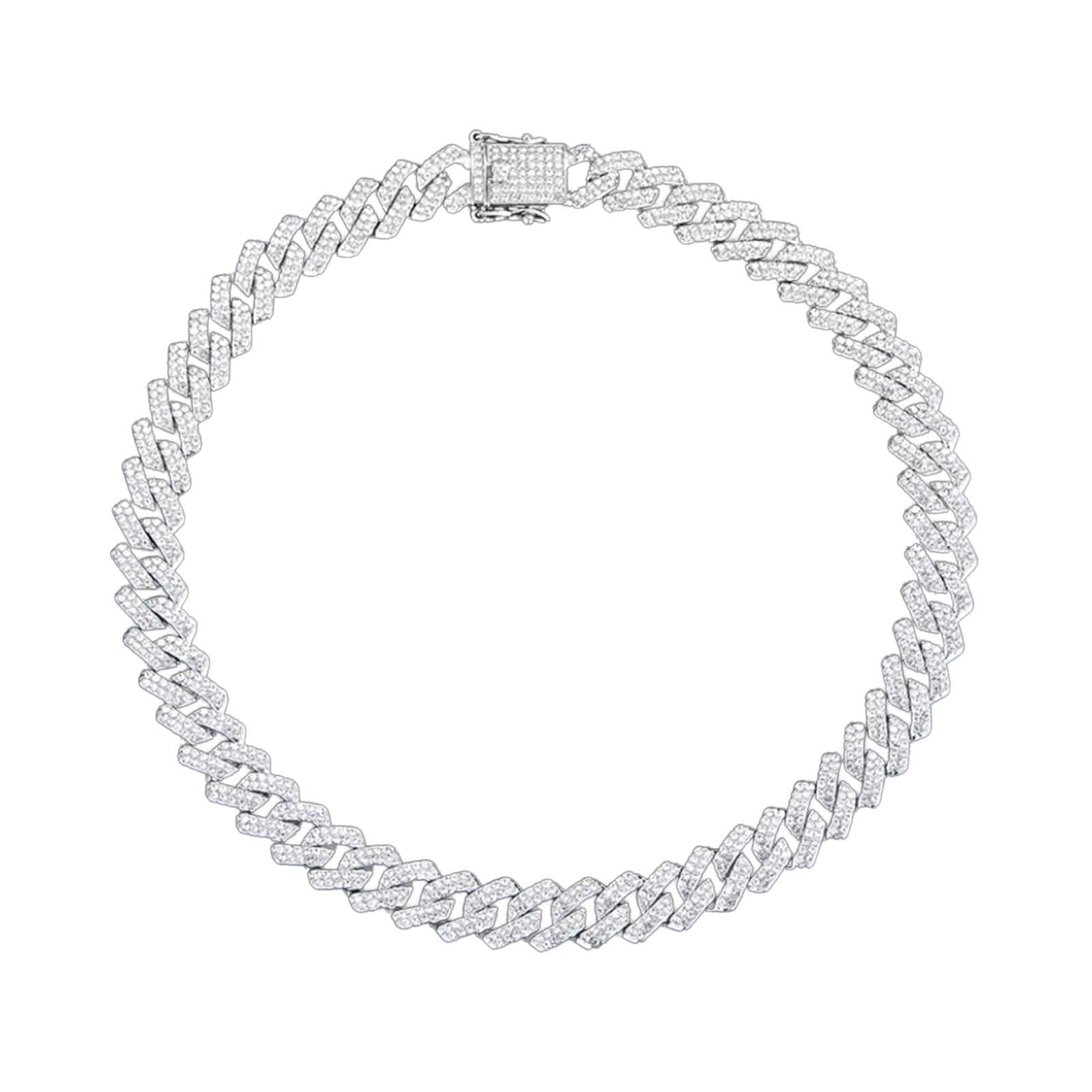 BKBP Mens Cuban Link Chain Necklace Silver 12mm Diamond Prong Cuban ...