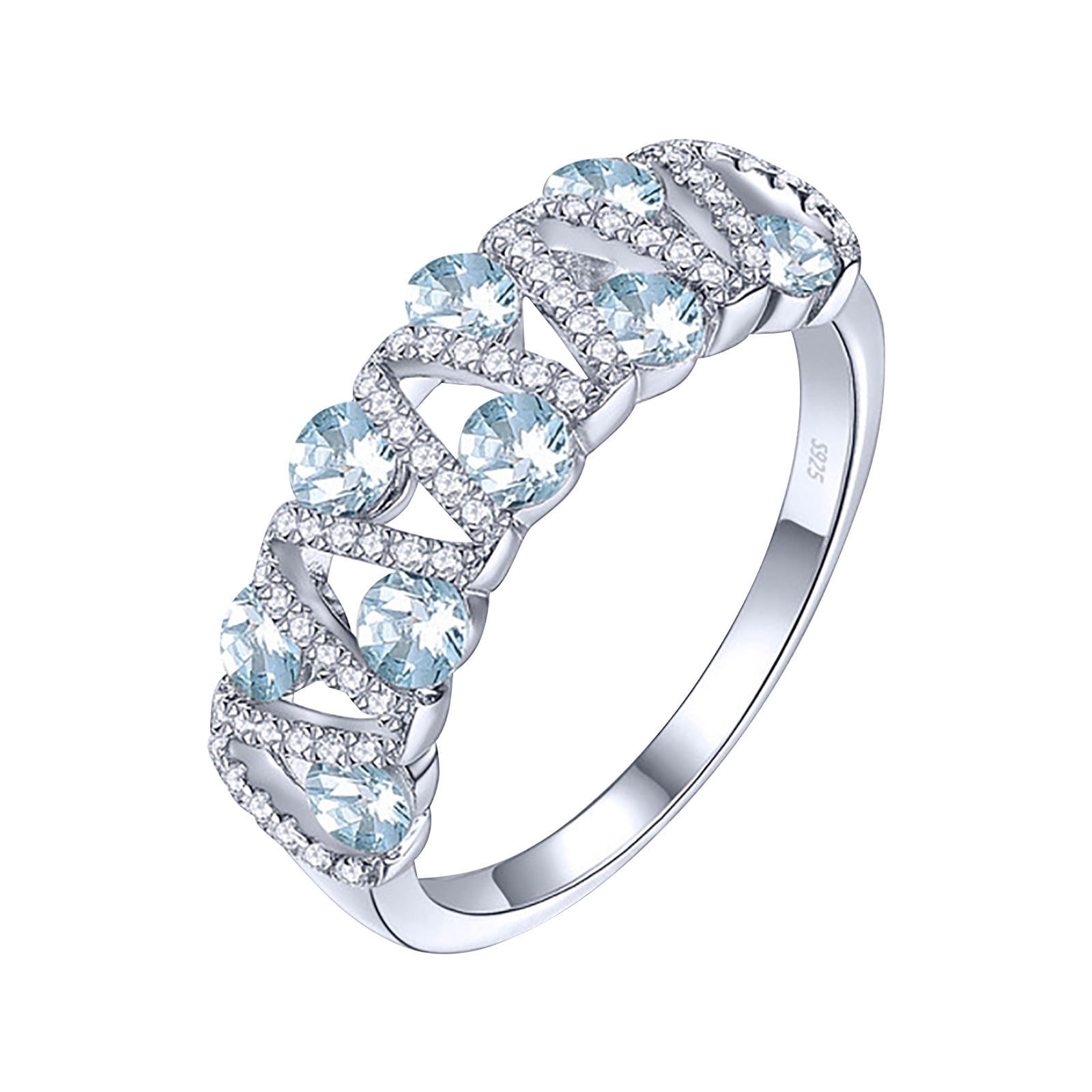 BKBP Natural Aquamarine Gemstone Ring Jewelry Birthday Proposal Gift ...