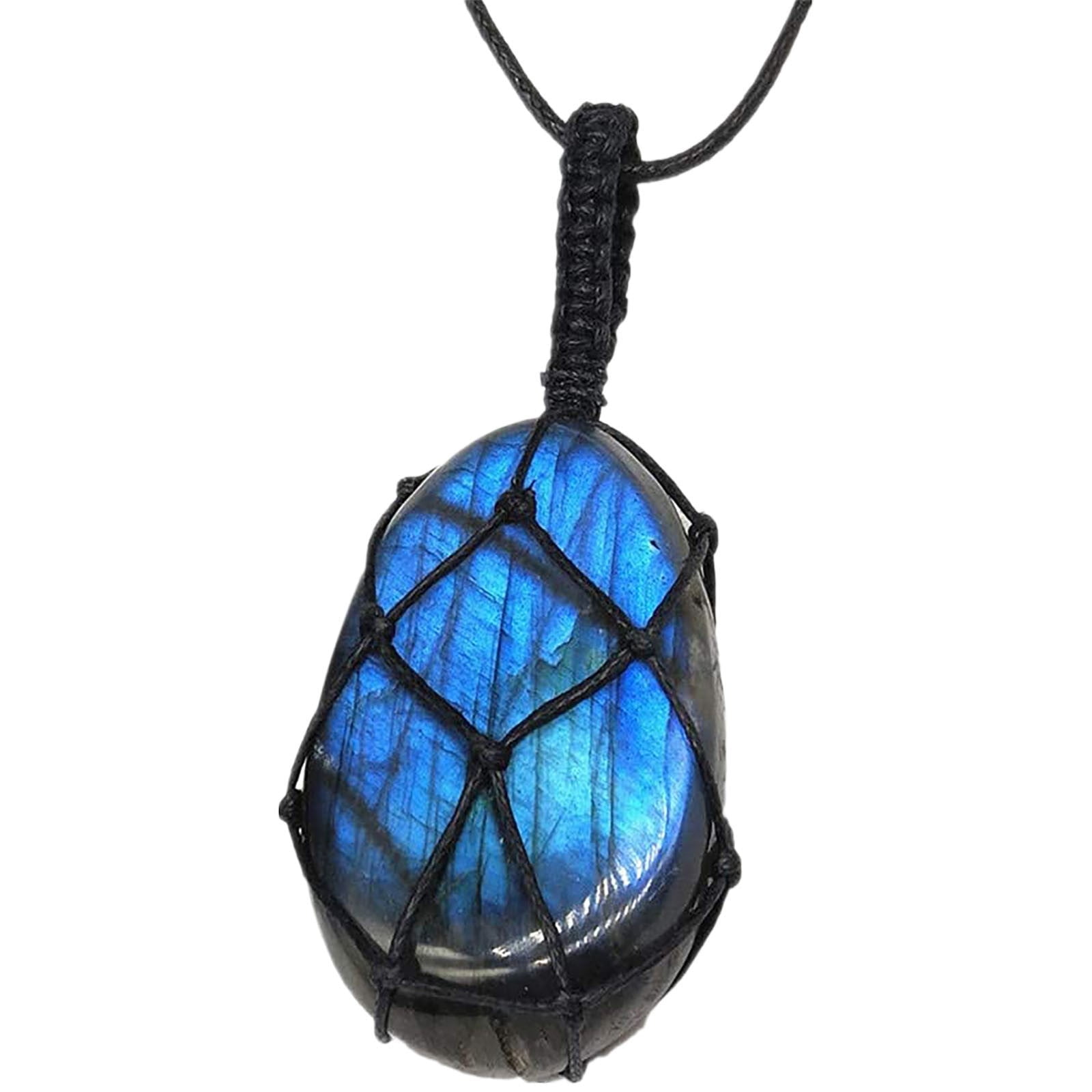 BKBP Natural Labradorite Crystal Necklace with Hand Rope Woven Pendant ...