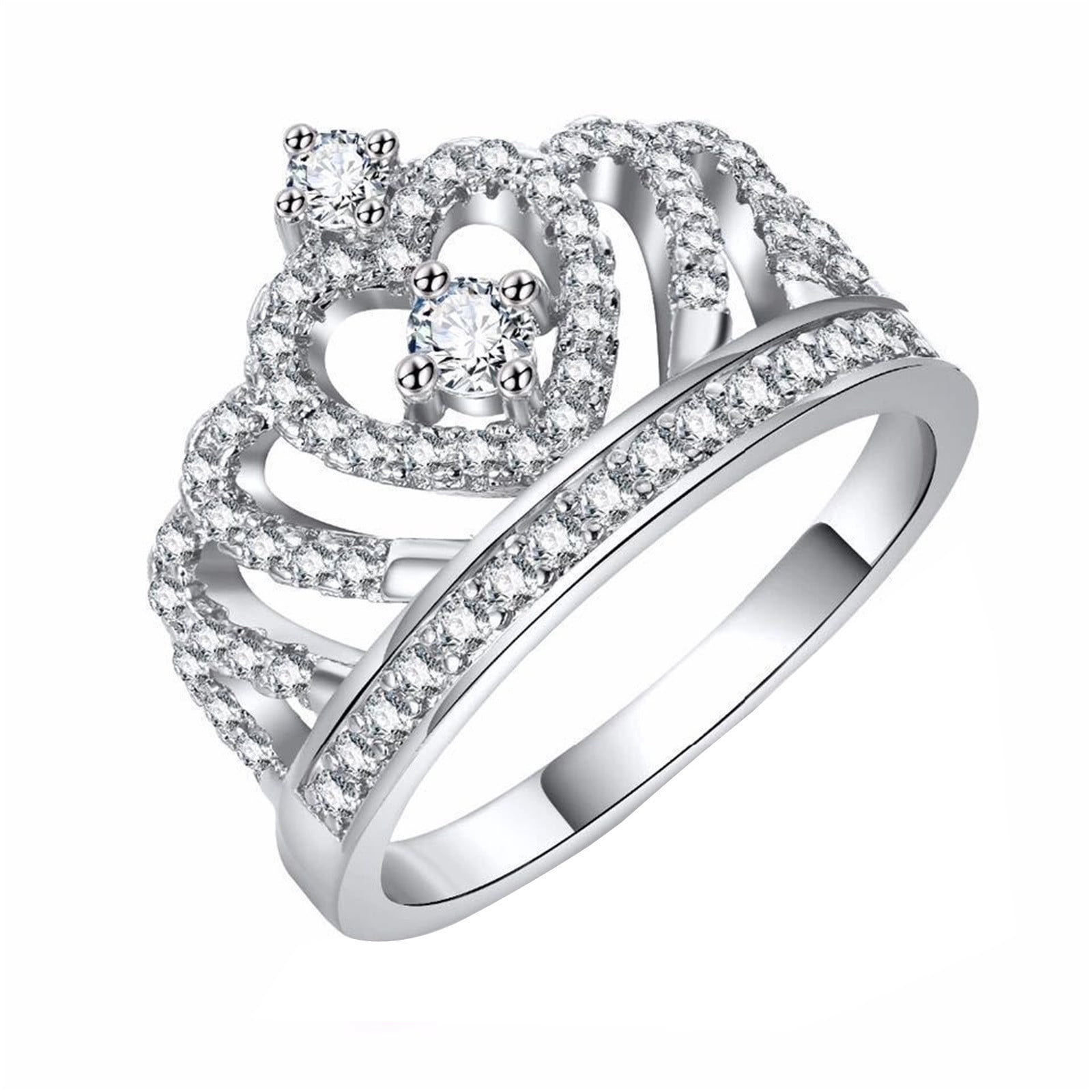 BKBP Princess Crown Ring Heart Shaped Crown Ring Princess Ring Crown ...