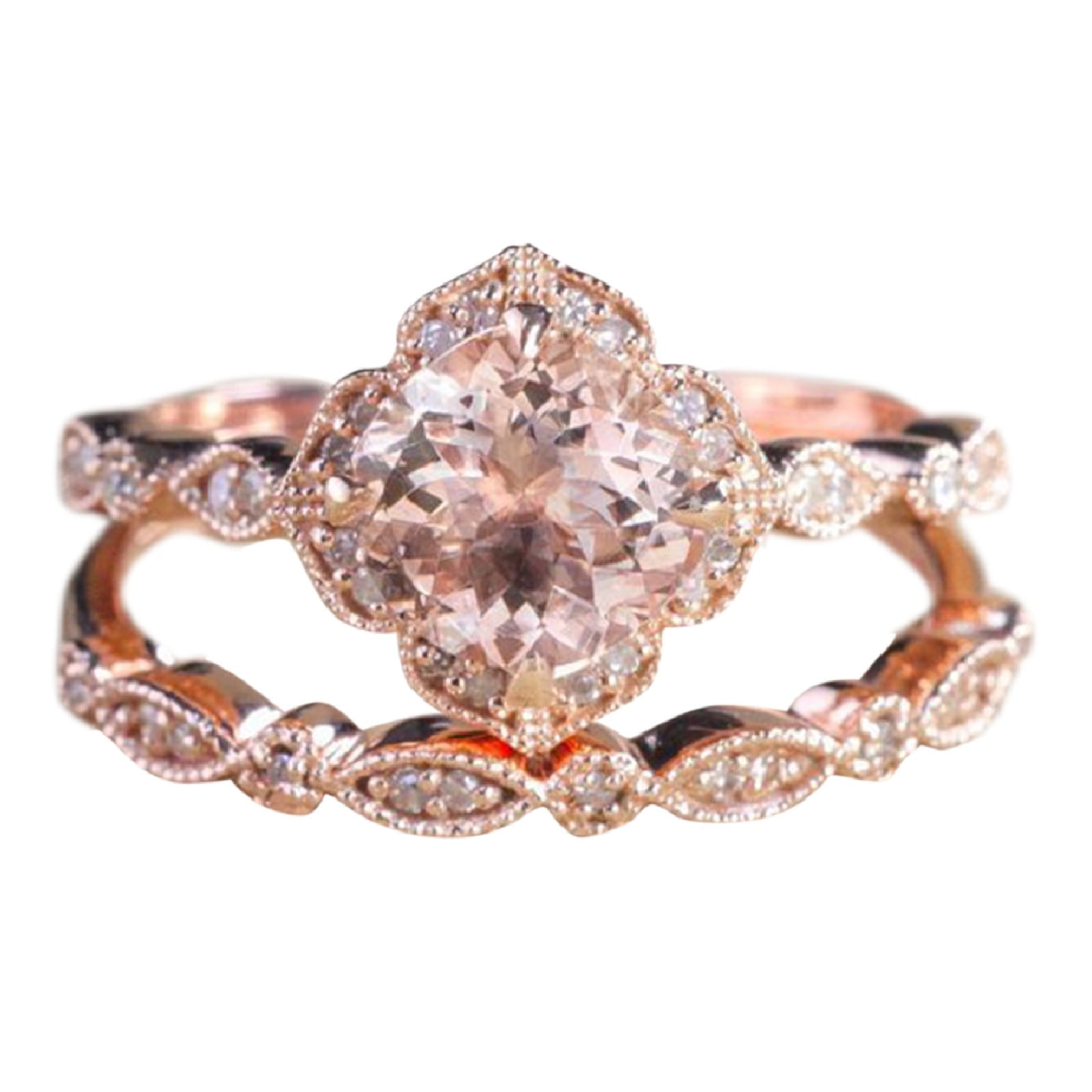 BKBP Ring Set Rose Gold Flower Shape Rhinestone Pair Of Rings ...