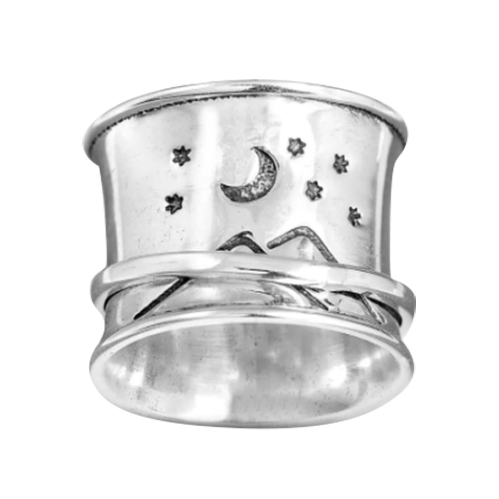 BKBP Simple Retro Star and Moon Pattern Rotatable Ring Women's Stress ...