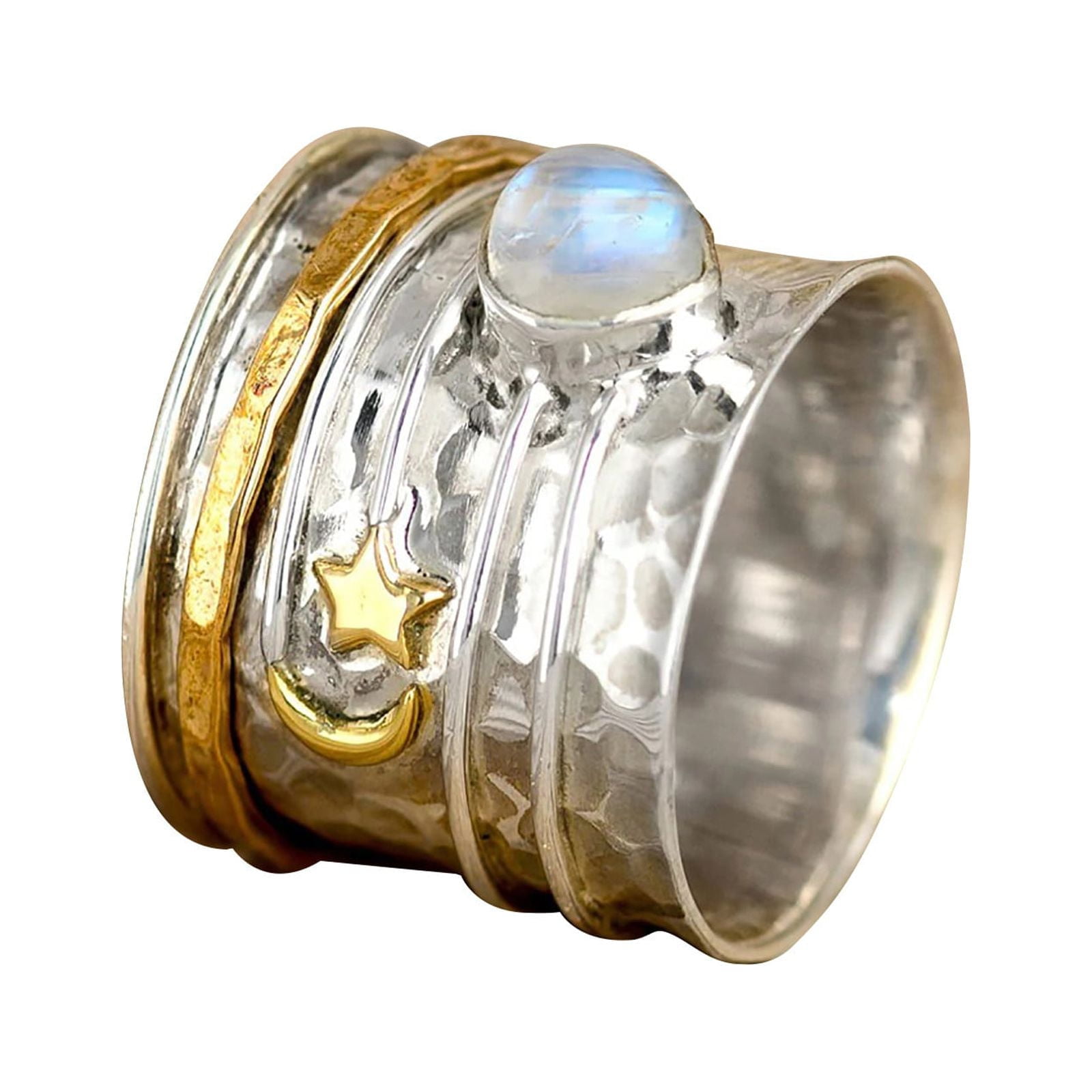 BKBP Star Moon Crystal Women's Wide Two Tone Turning Ring and Swivel ...