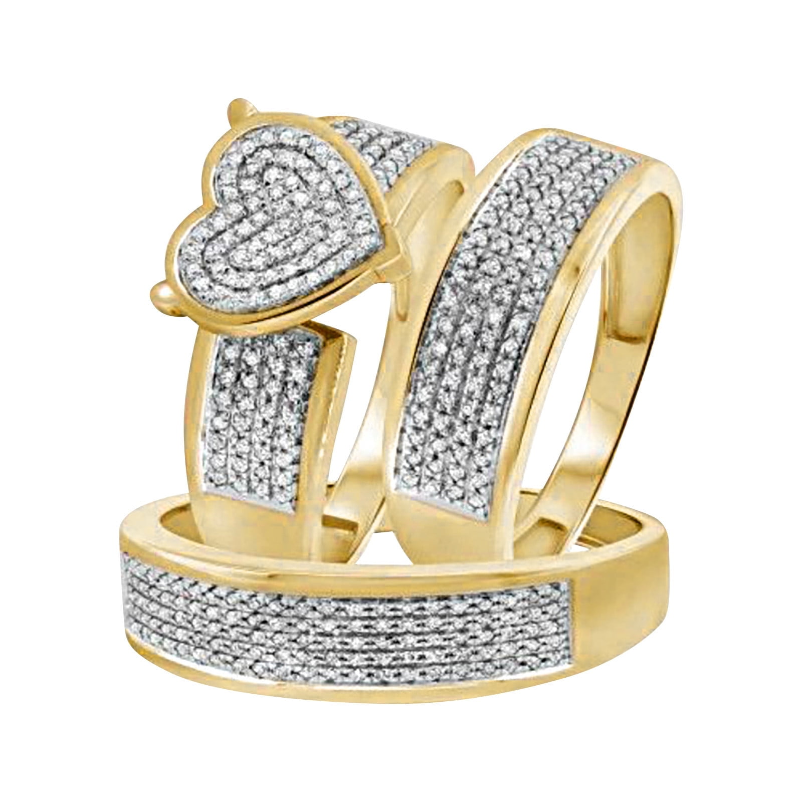 BKBP Three Piece Set Of Heart Shaped Couple Rings Ladies Sparkling ...