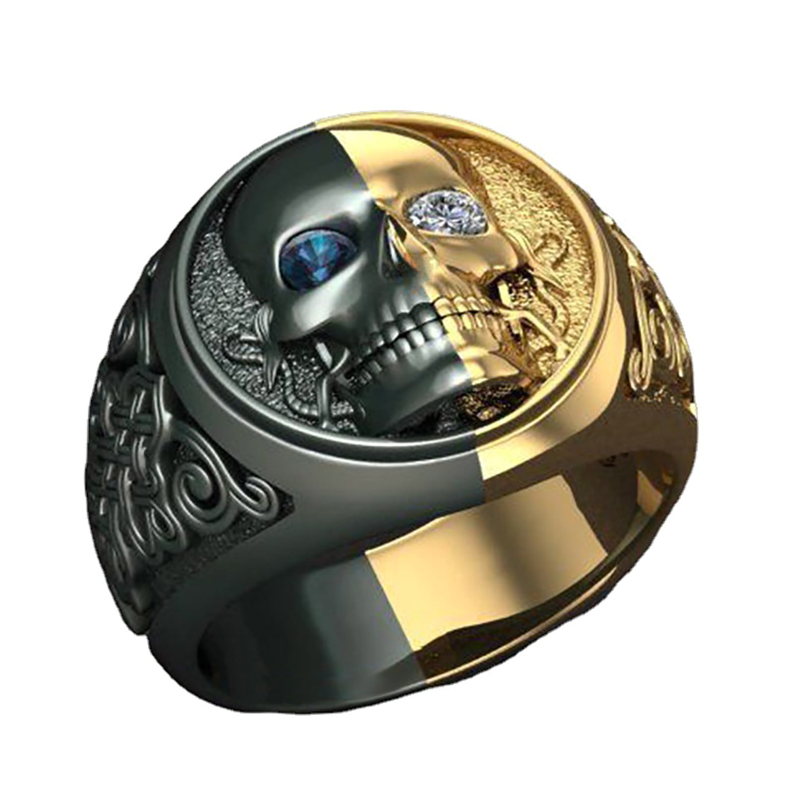 BKBP Two Tone Skull Men's Ring with Blue Halloween Ring and Diamond Two ...