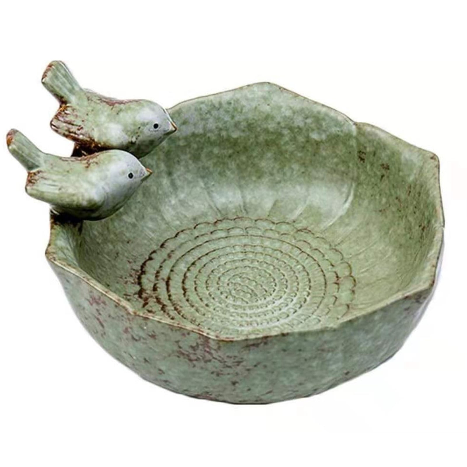 BKBP Vintage Anti-Tip Ceramic Bird Bath Bowl with Stable Base, Weather ...