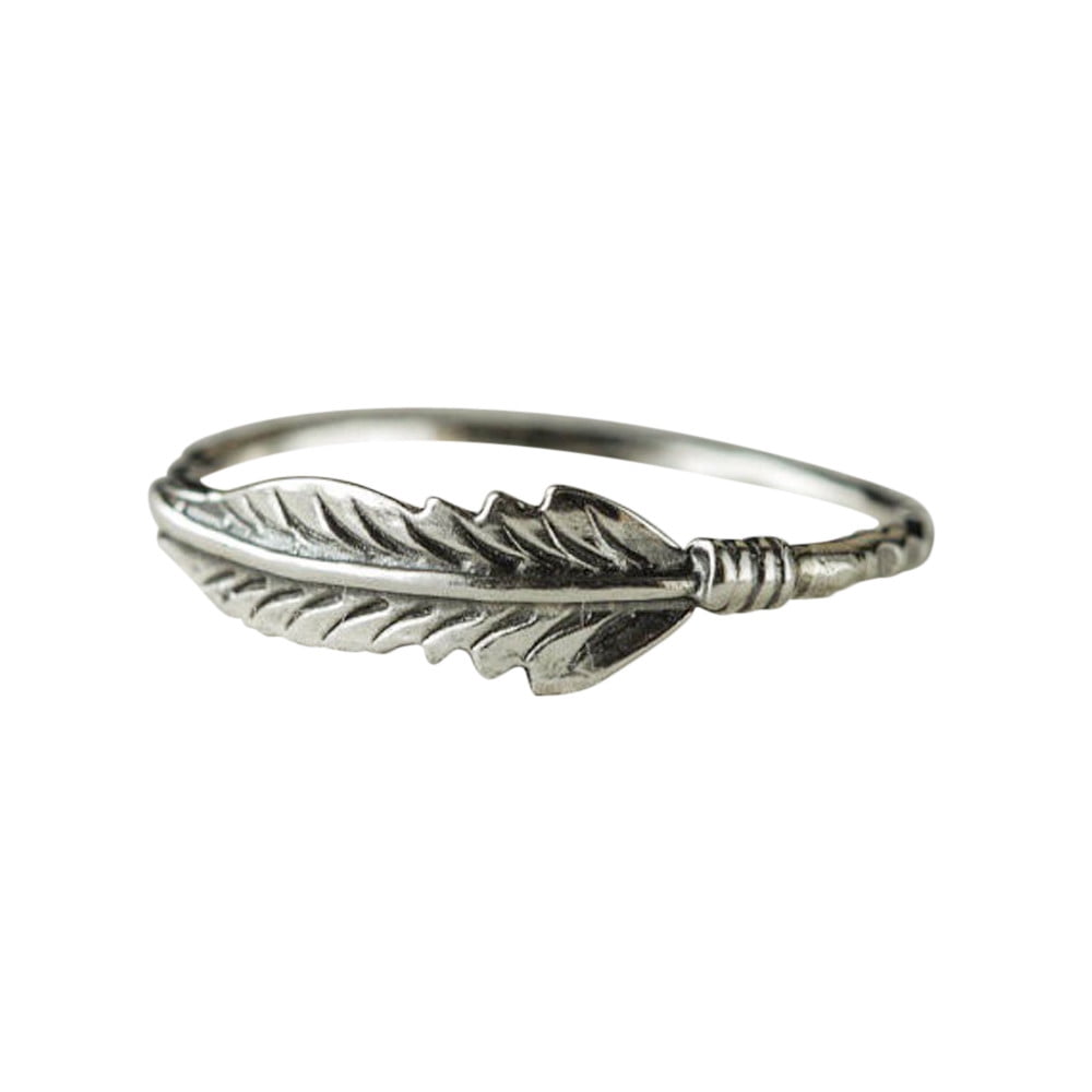 BKBP Vintage Thai Silver Plated Distressed Feather Ring Jewelry Silver ...