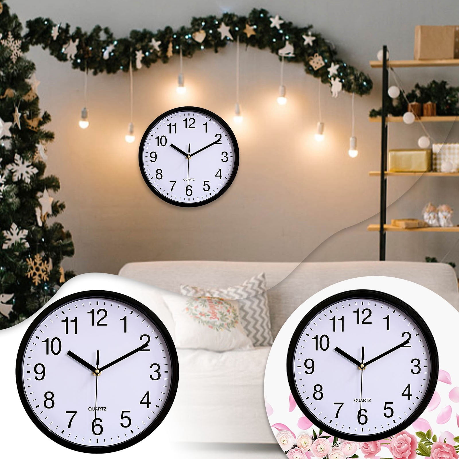 BKER 10 Inch 25CM Plastic Wall Clock Quartz Clock Bedroom Living Room ...