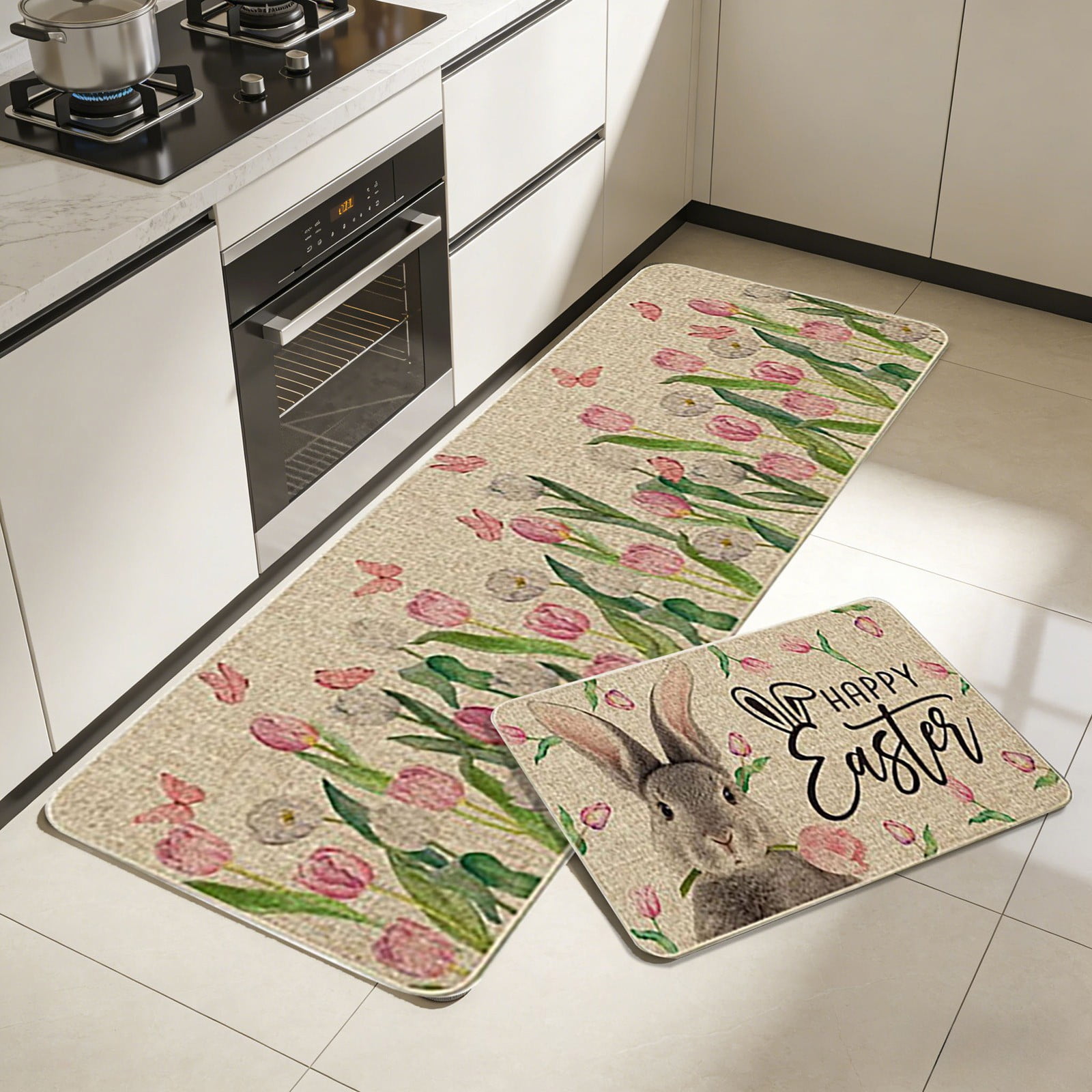 BKER 2 Pcs Easter Coir Doormat Outdoor Rug Bunny Welcome Door Mat,40cm ...