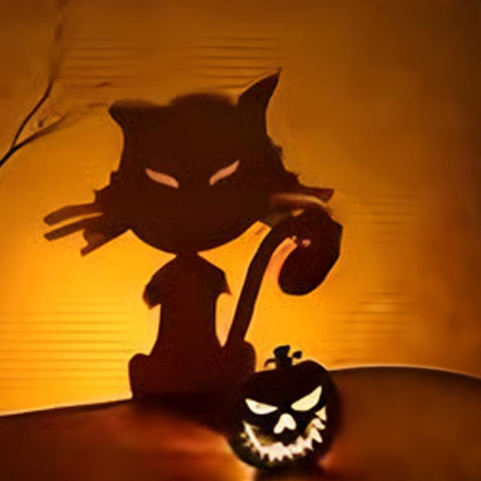 BKER Handmade Wooden Ghostly Pumpkin Glow Home De Cor Halloween Sil ...