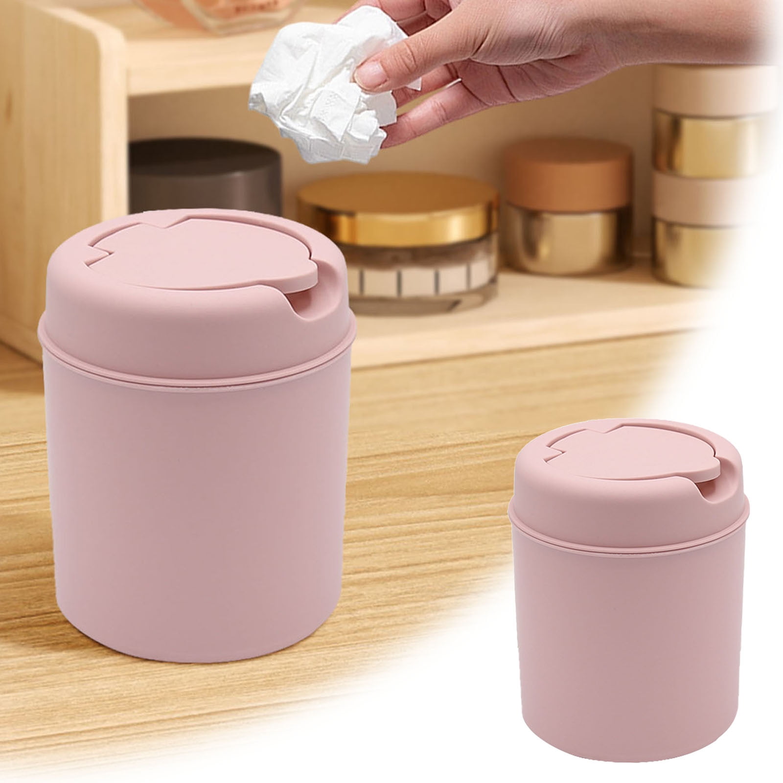 BKER Mini Trash Can Covered Desktop Trash Can Small Paper Trash Can ...