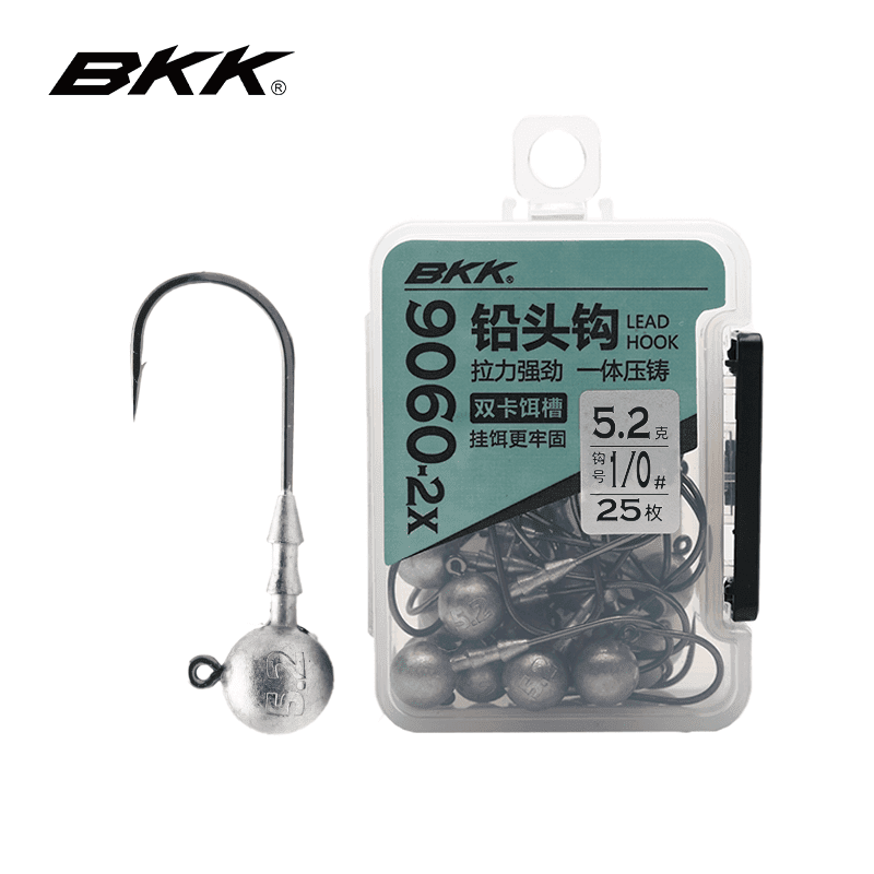 BKK 9060-2X Lead Head Jig Hooks for Soft Lure Fishing Tackle Round Head ...