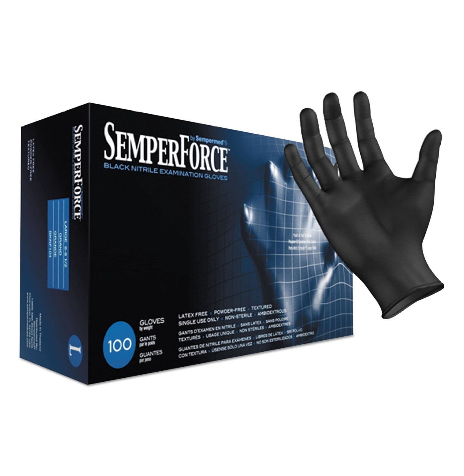 BKNF104 SemperForce Nitrile Glove, 4 Mil, Powder-Free, Large, Black (Case of 1000) - Walmart.com