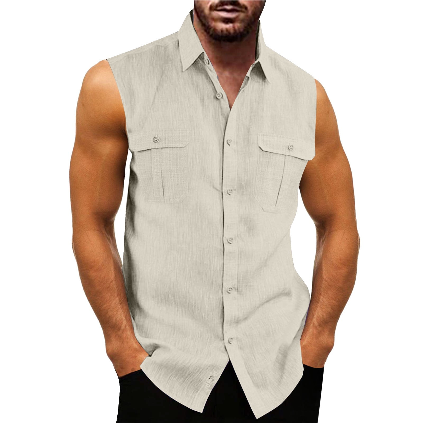BKQCNKM Mens Shirts for Men Male Summer Top Shirt Double Pocket Shirt ...