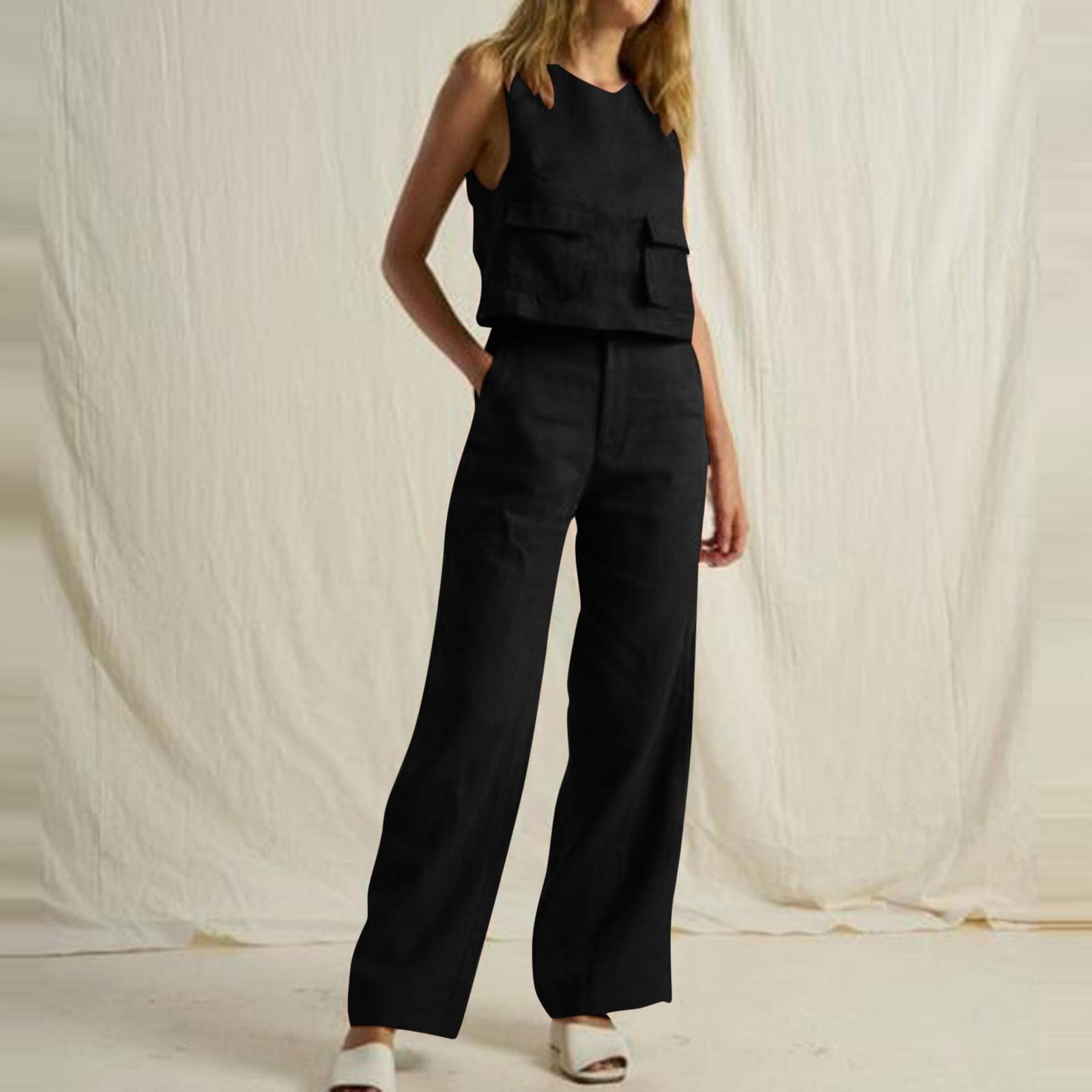BKQCNKM Womens Cargo Pants Women'S Solid Loose Cotton And Linen Suit O ...