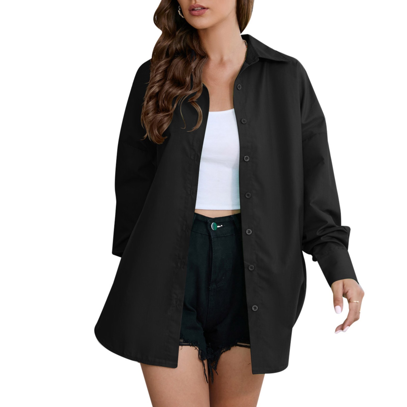 BKQCNKM Womens Shirts Fashion Ladies Shirt Collar Long Sleeve Cotton ...