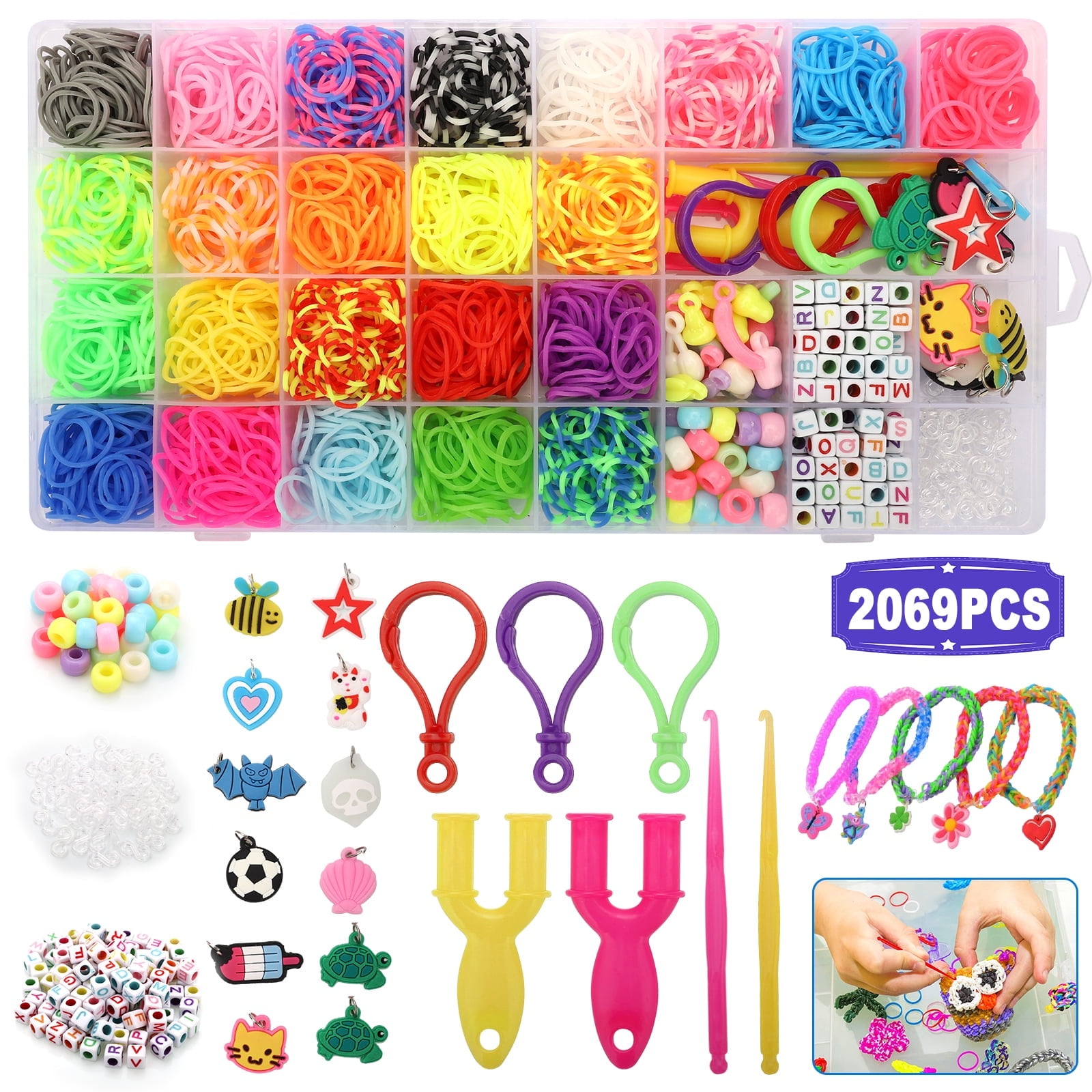 BKSDUEH 2069PCS Loom Bands Kit 28 Colors Rubber Bands Bracelets Making ...