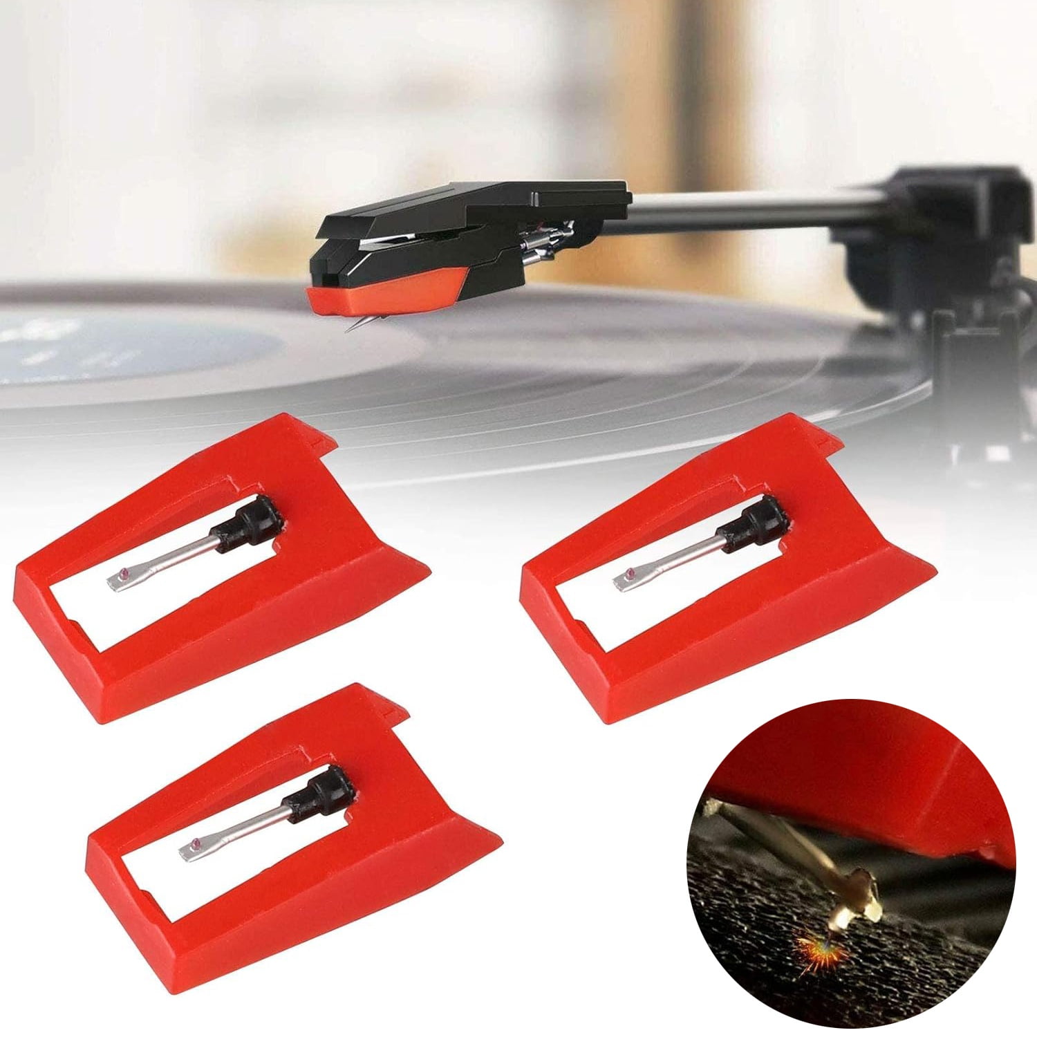 BKSDUEH 3Pcs Record Player Needle, Stylus Replacement Turntable Needle ...