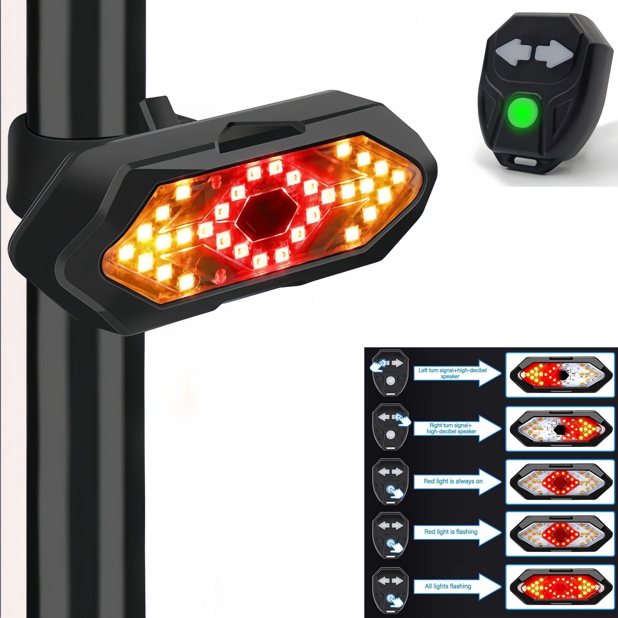 BKSDUEH Bike Turn Signals Light, 100LM 5-in-1 Smart Bright Bike Rear Tail Lamp USB Charge IPX4 ...