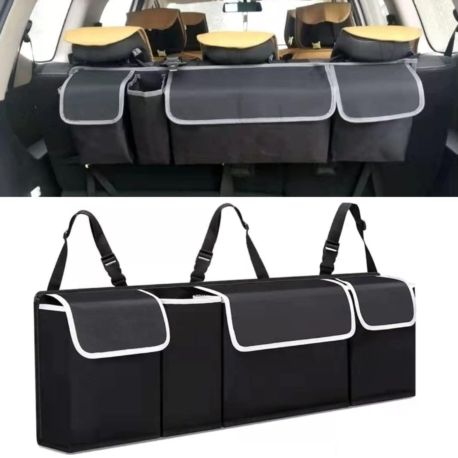 BKSDUEH Car Back Seat Hanging Organizer, Storage Bag with 4 Large ...