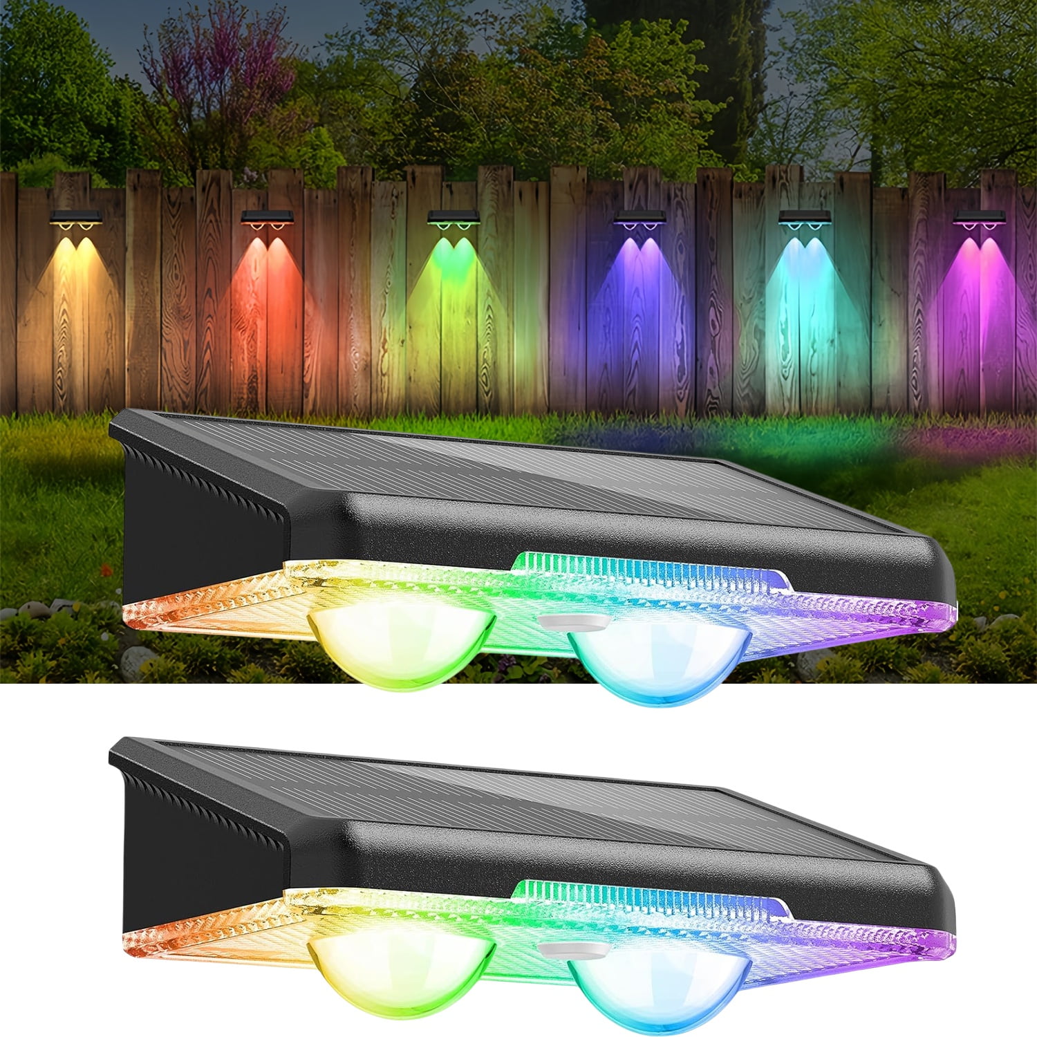 BKSDUEH Solar Fence Lights Outdoor, 2PK RGB Solar Lights for Outside ...