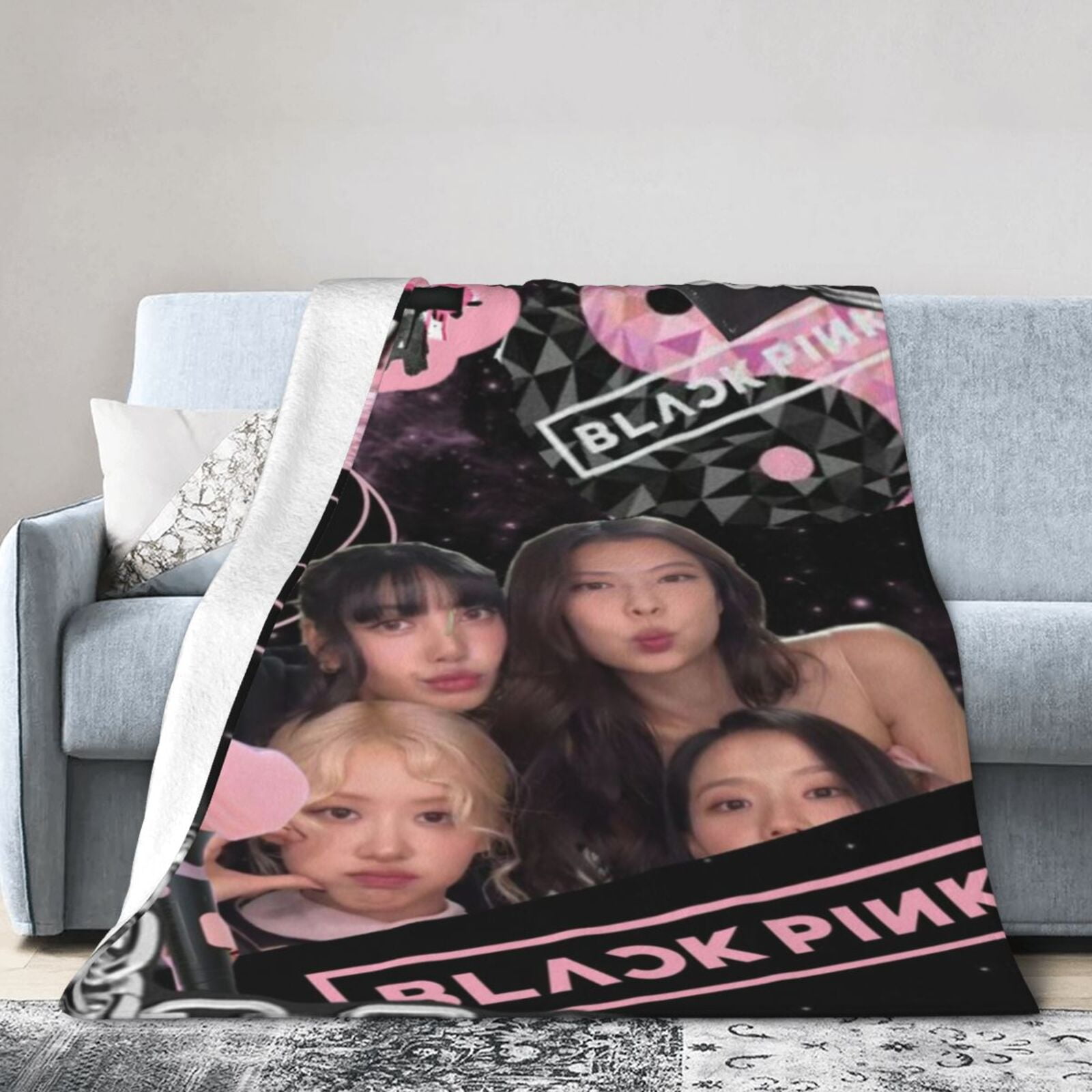 BL-ACKPINK Flannel Blanket – Soft Cozy Fleece Throw for K-Pop Fans, Stylish Pink & Black Design ...