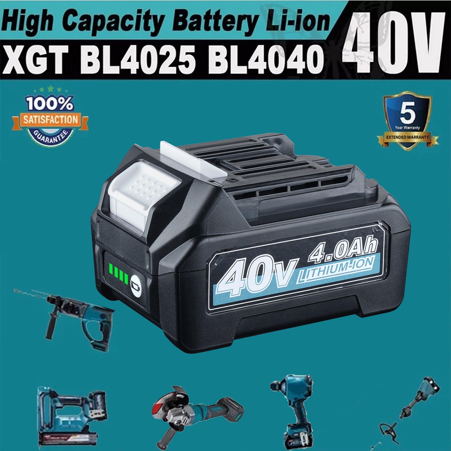 BL4050 BL4040 4.0Ah 40V XGT Battery MAK40V Replacement for Mukita ...