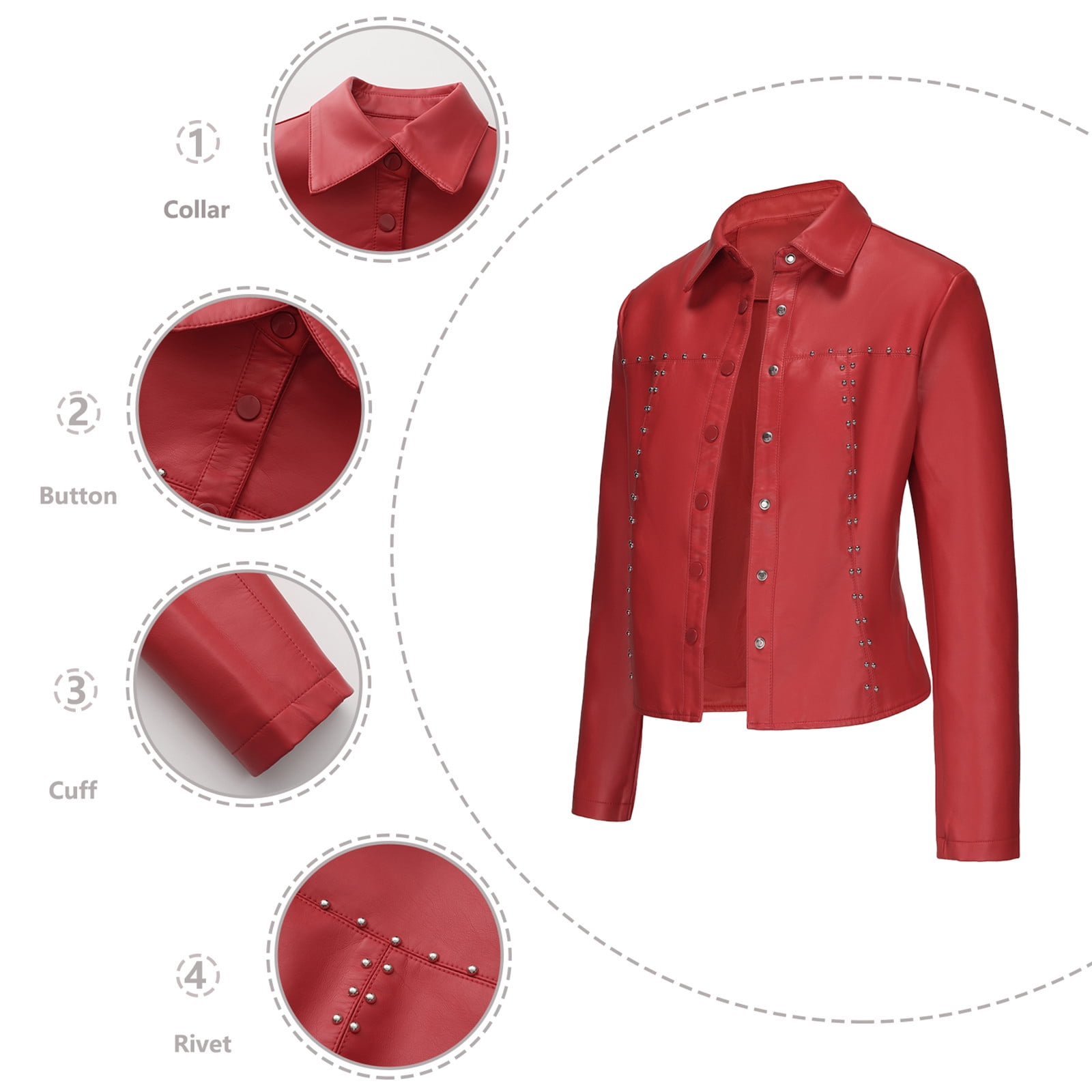 CLEARANCE IHengLiXing Women's Solid Color Short Spiked Leather Jacket ...