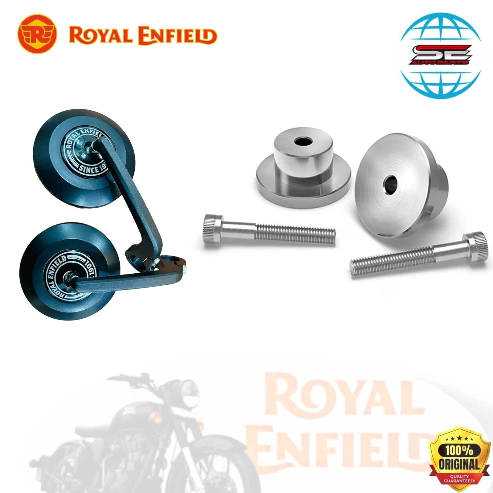 BLACK BAR END MIRROR & MOUNTS FOR ROYAL ENFIELD METEOR 350 CLASSIC 350 ...