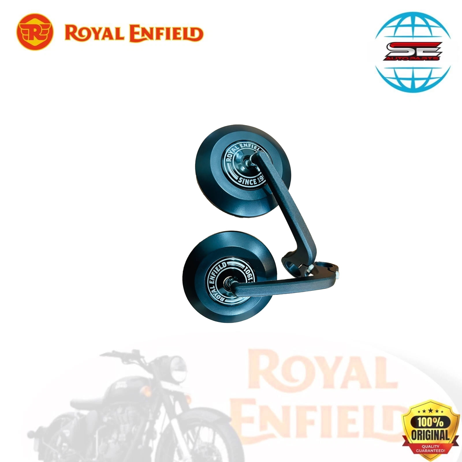 BLACK BAR END MIRRORS FOR ROYAL ENFIELD METOER 350 CLASSIC 350 HUNTER ...